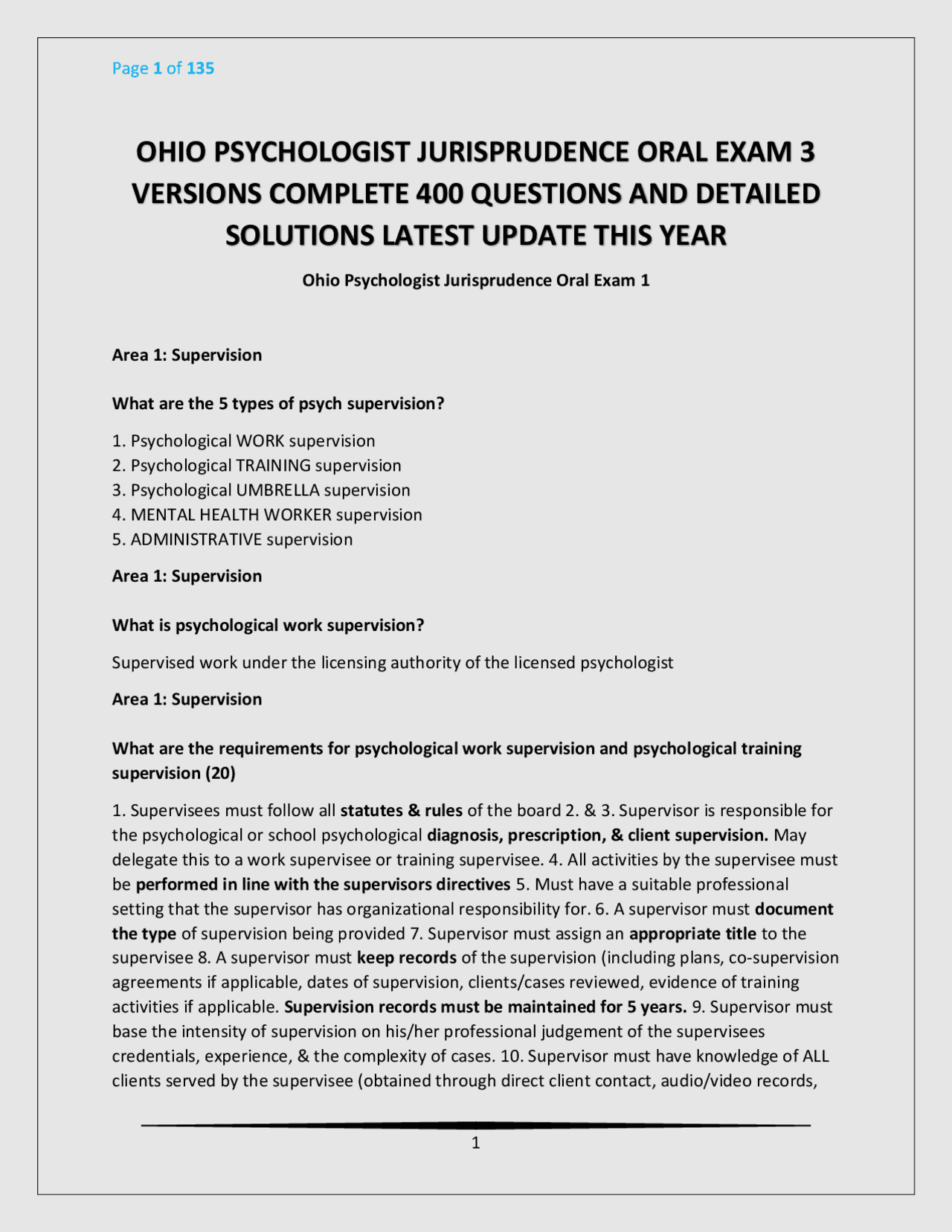 Ohio Psychologist Jurisprudence Oral Exam Study Guide With 400