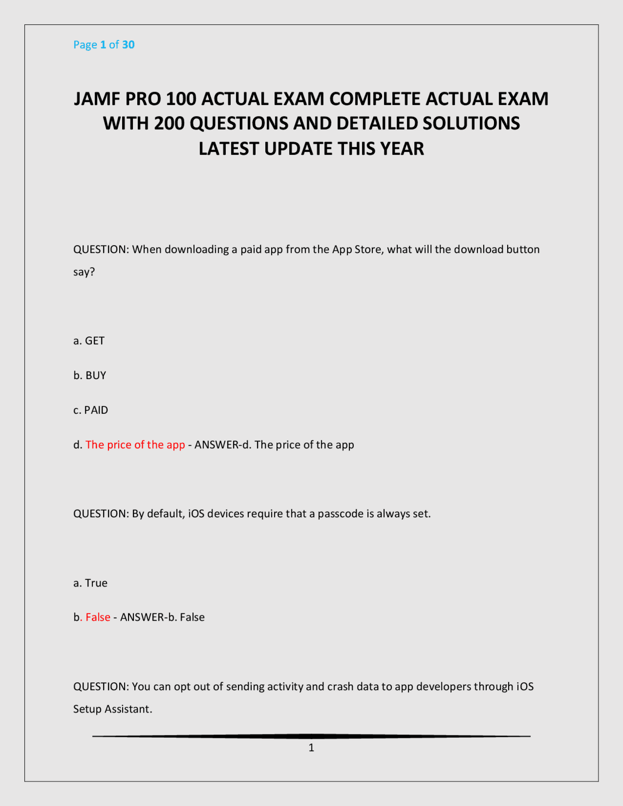 JAMF PRO 100 ACTUAL EXAM COMPLETE ACTUAL EXAM WITH 200 QUESTIONS AND ...