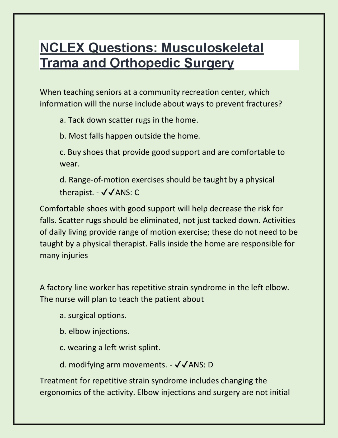 NCLEX Questions: Musculoskeletal Trauma and Orthopedic Surgery | Exams ...