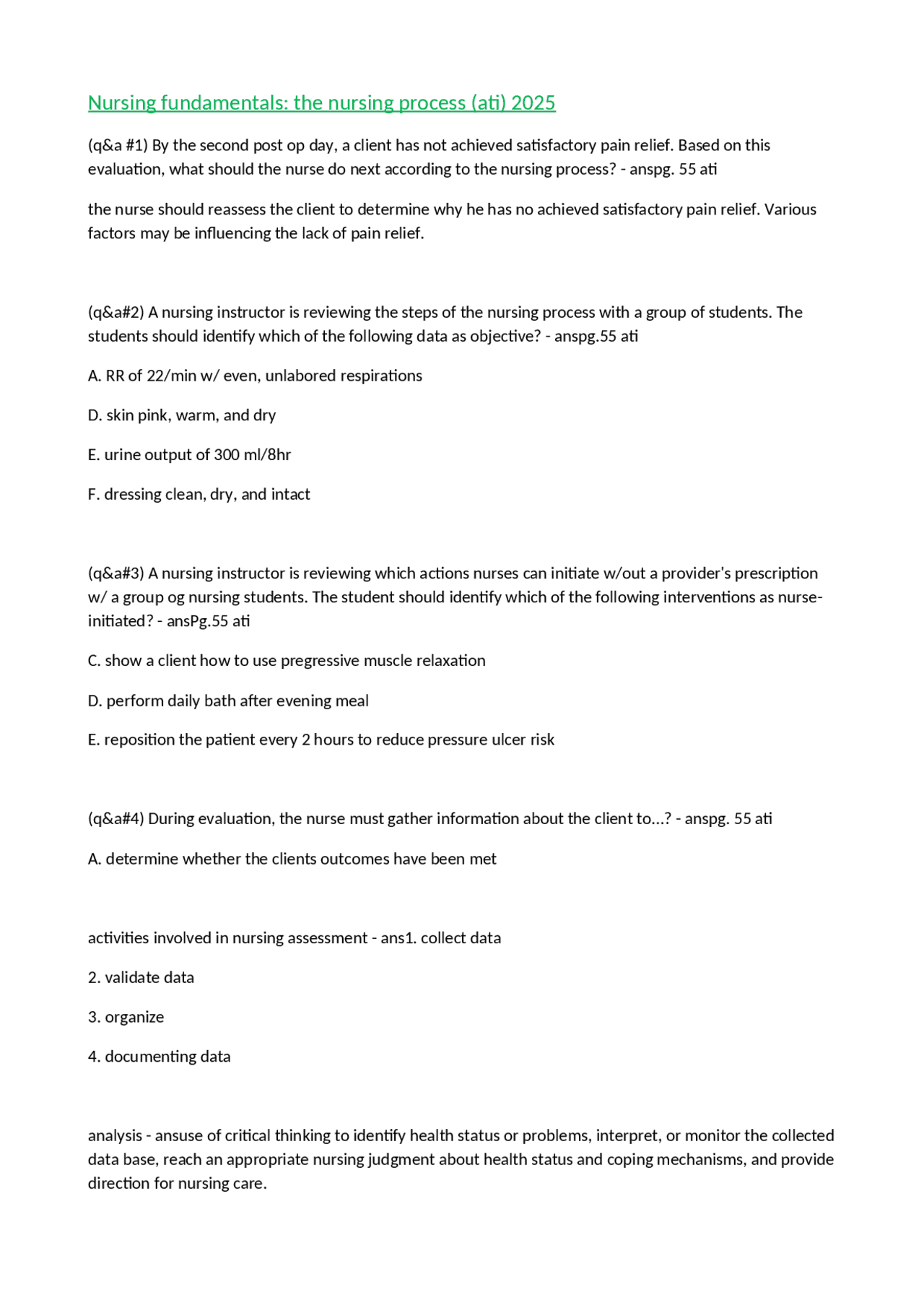 Nursing fundamentals the nursing process (ati) | Exercises Nursing ...