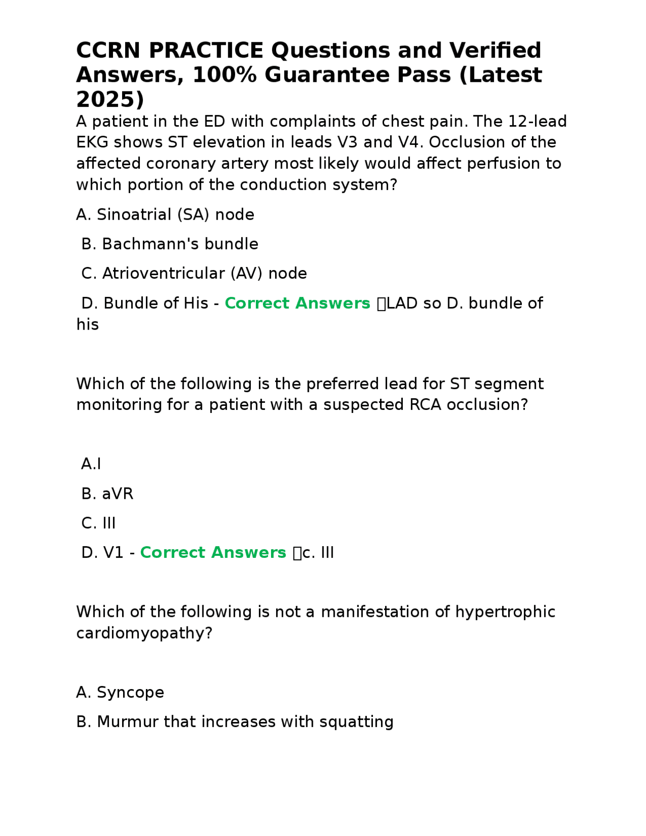 CCRN PRACTICE Questions and Verified Answers, 100% Guarantee Pass ...