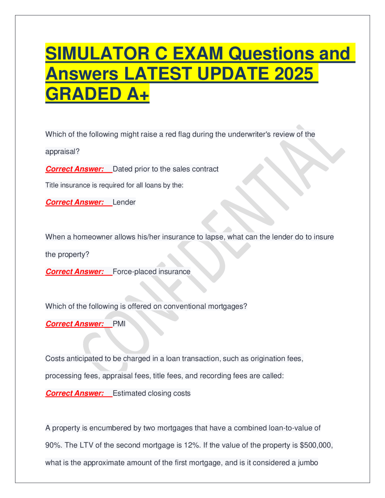 SIMULATOR C EXAM Questions and Answers LATEST UPDATE 2025 GRADED A+ ...