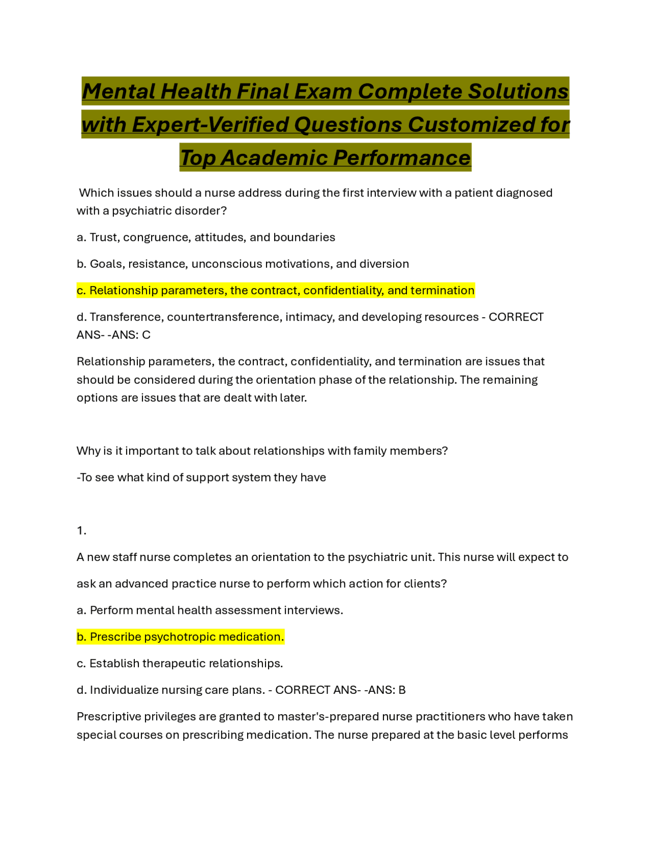 Mental Health Final Exam Complete Solutions with Expert-Verified ...