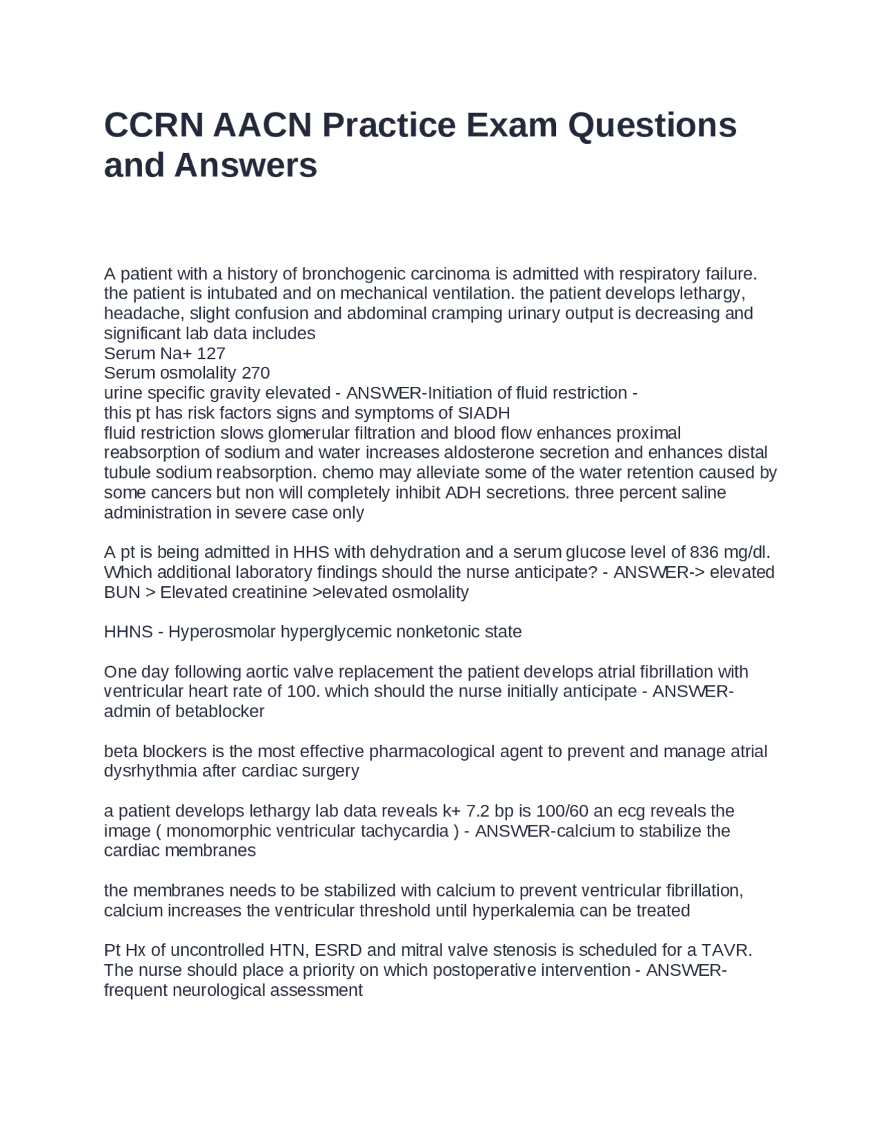 CCRN AACN Practice Exam: Comprehensive Guide for Critical Care Nurses ...