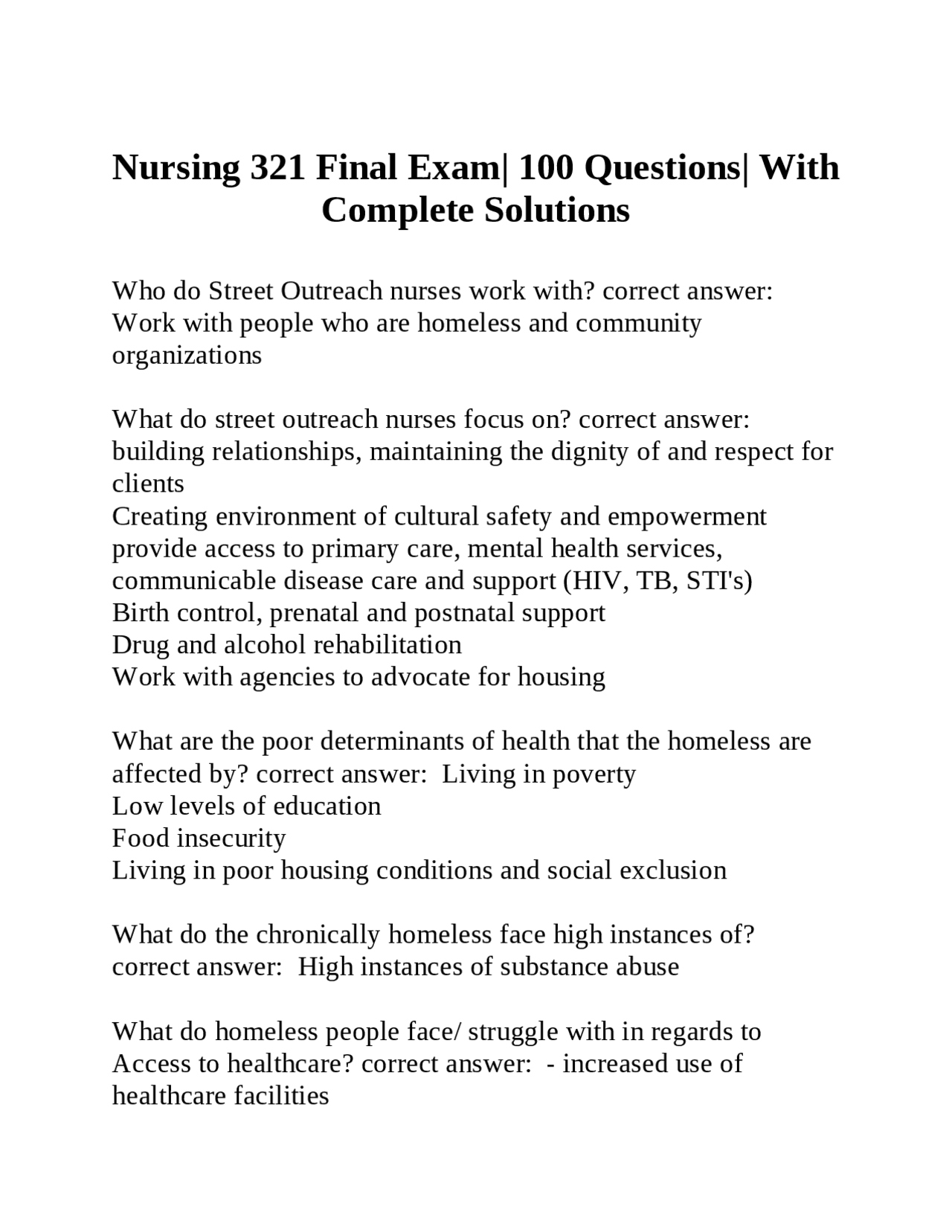 Nursing 321 Final Exam: 100 Questions with Complete Solutions | Exams ...