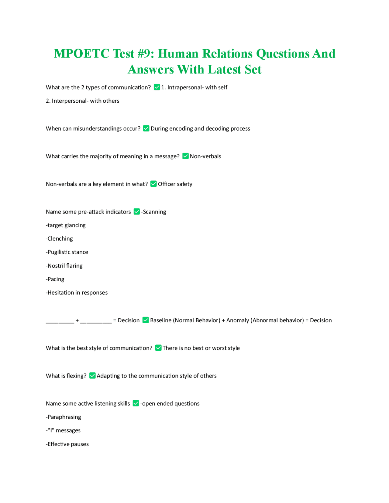 MPOETC Test #9: Human Relations Questions And Answers With Latest Set ...