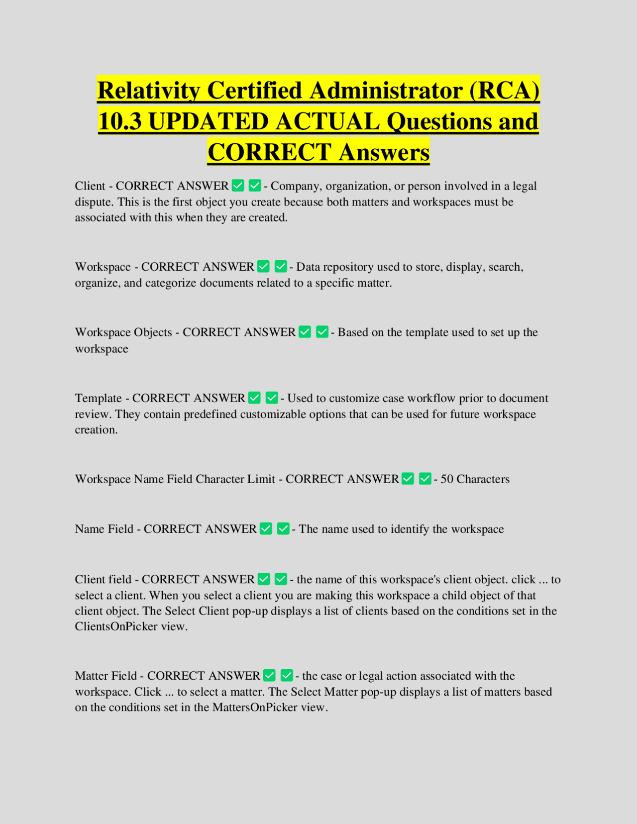 Relativity Certified Administrator (RCA) 10.3 UPDATED ACTUAL Questions ...