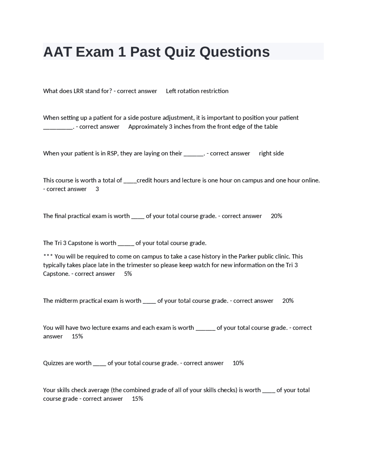 AAT Exam 1 Past Quiz Questions: Anatomy, Physiology, and Techniques ...