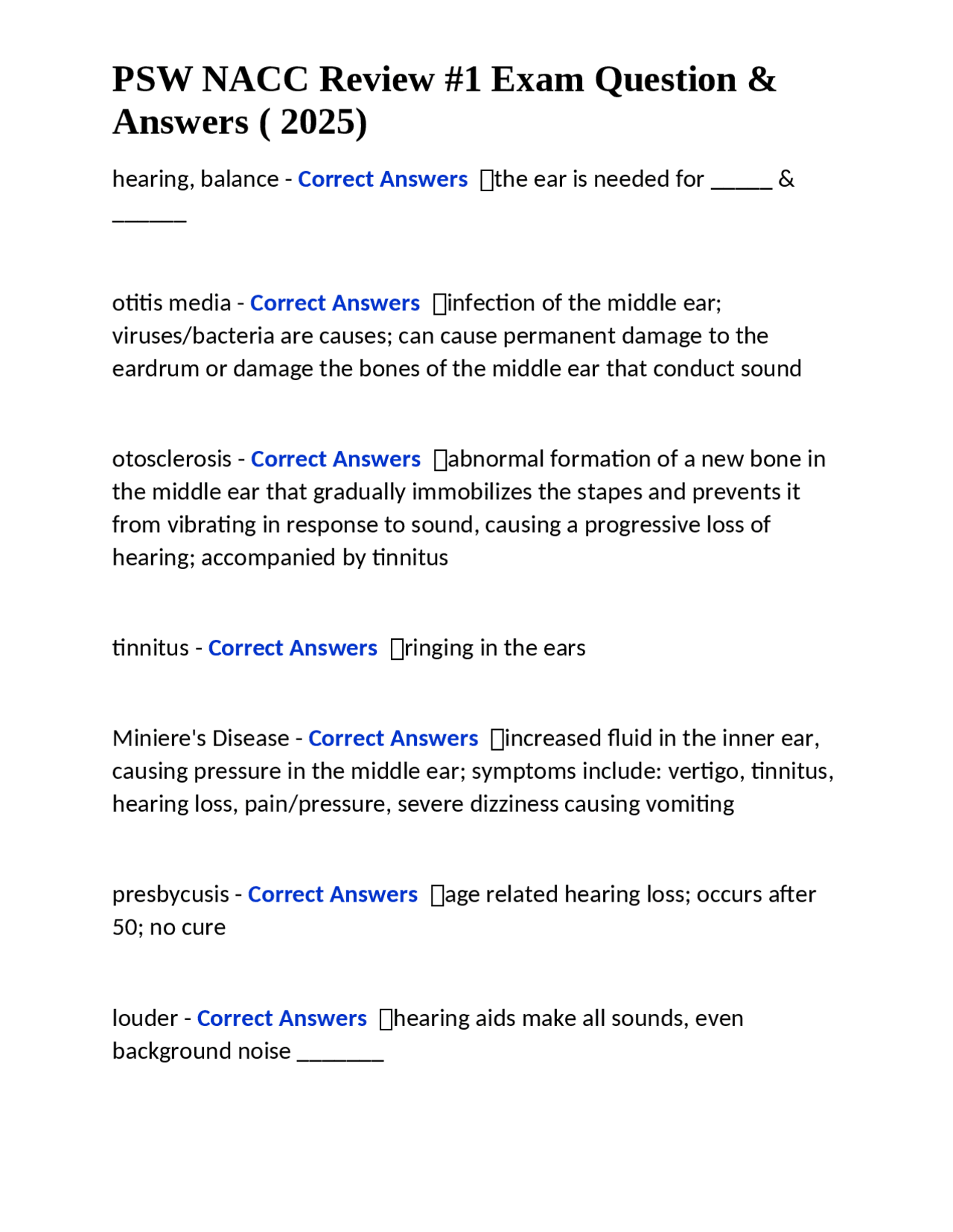 PSW NACC Review #1 Exam Questions & Answers (2025) | Exams Nursing ...