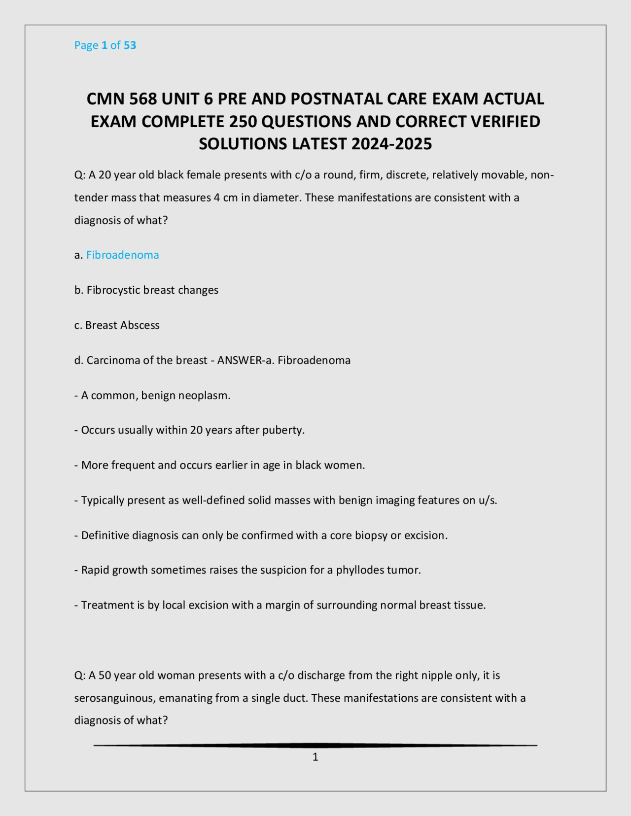 CMN 568 UNIT 6 PRE AND POSTNATAL CARE EXAM ACTUAL EXAM COMPLETE 250 ...