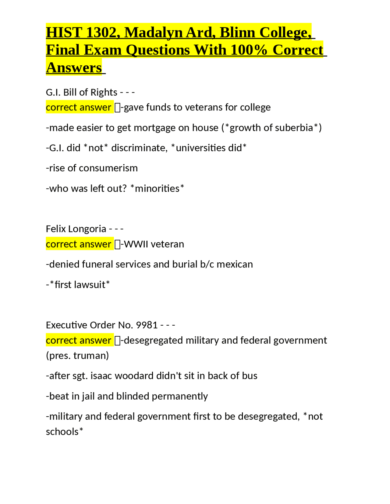 HIST 1302 Final Exam Questions and Answers: US History from 1945 to ...