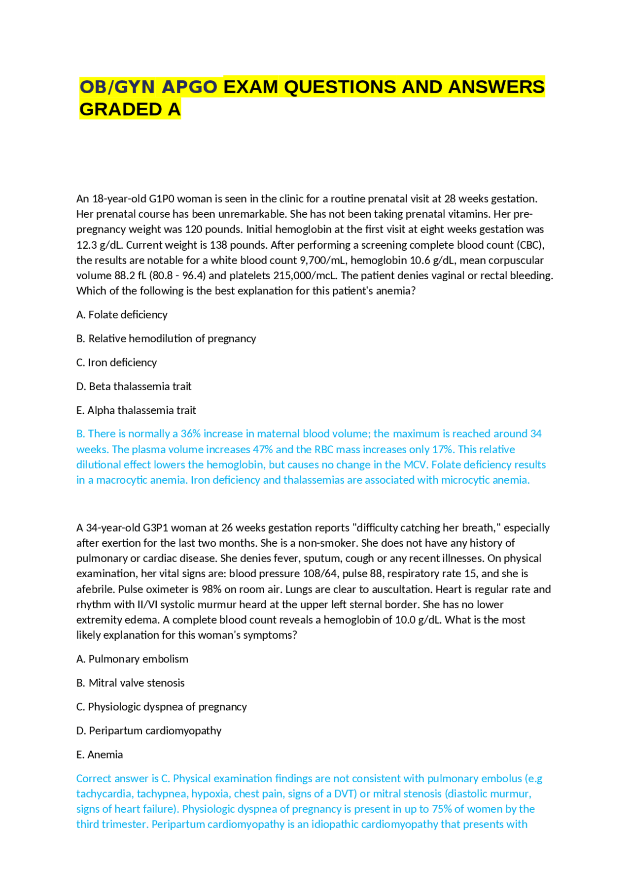 OB/GYN APGO Exam Questions and Answers: A Comprehensive Guide for ...