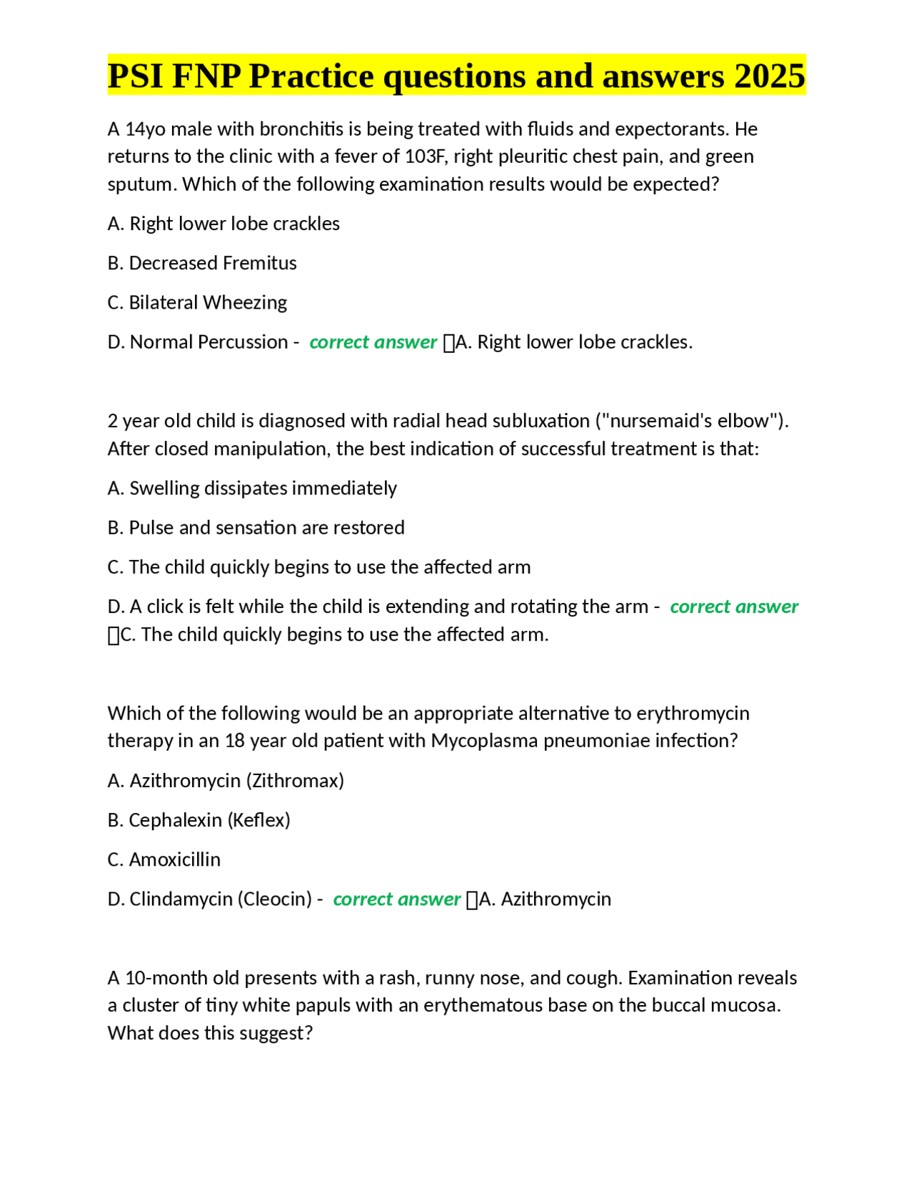 PSI FNP Practice Questions and Answers 2025: A Comprehensive Guide for ...