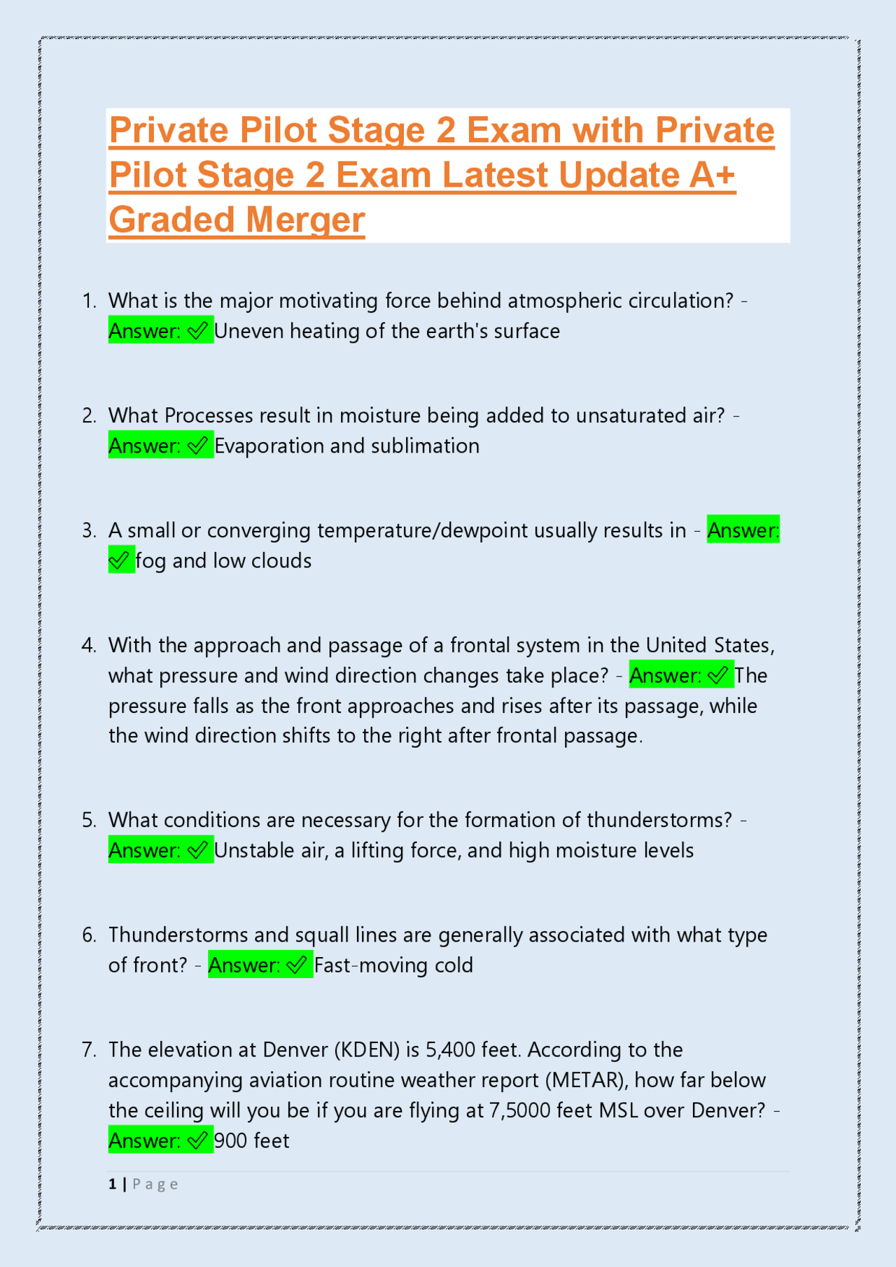 Private Pilot Stage 2 Exam with Private Pilot Stage 2 Exam Latest ...