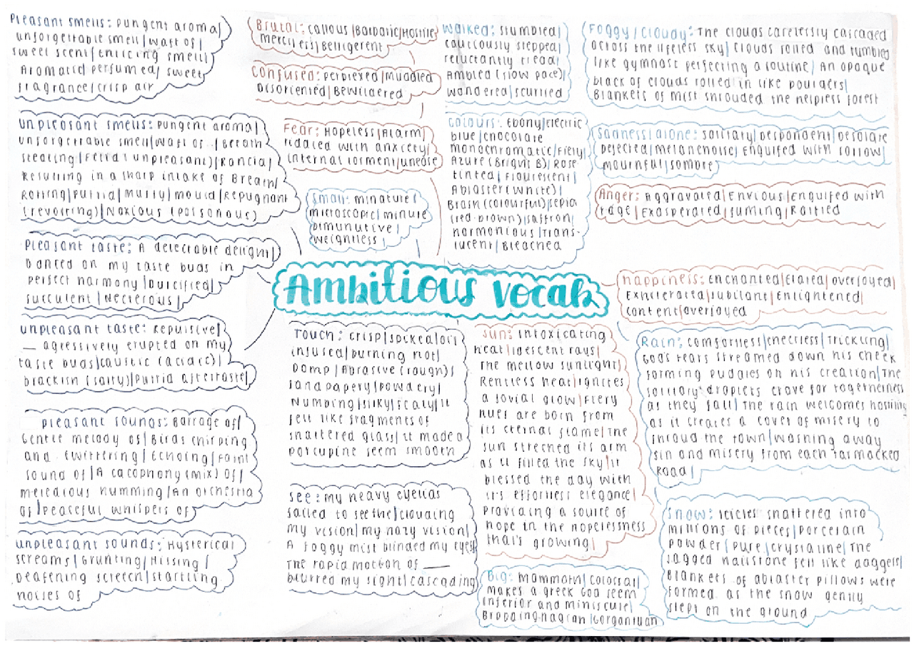 Ambitious vocabulary cheat sheet | Schemes and Mind Maps English | Docsity