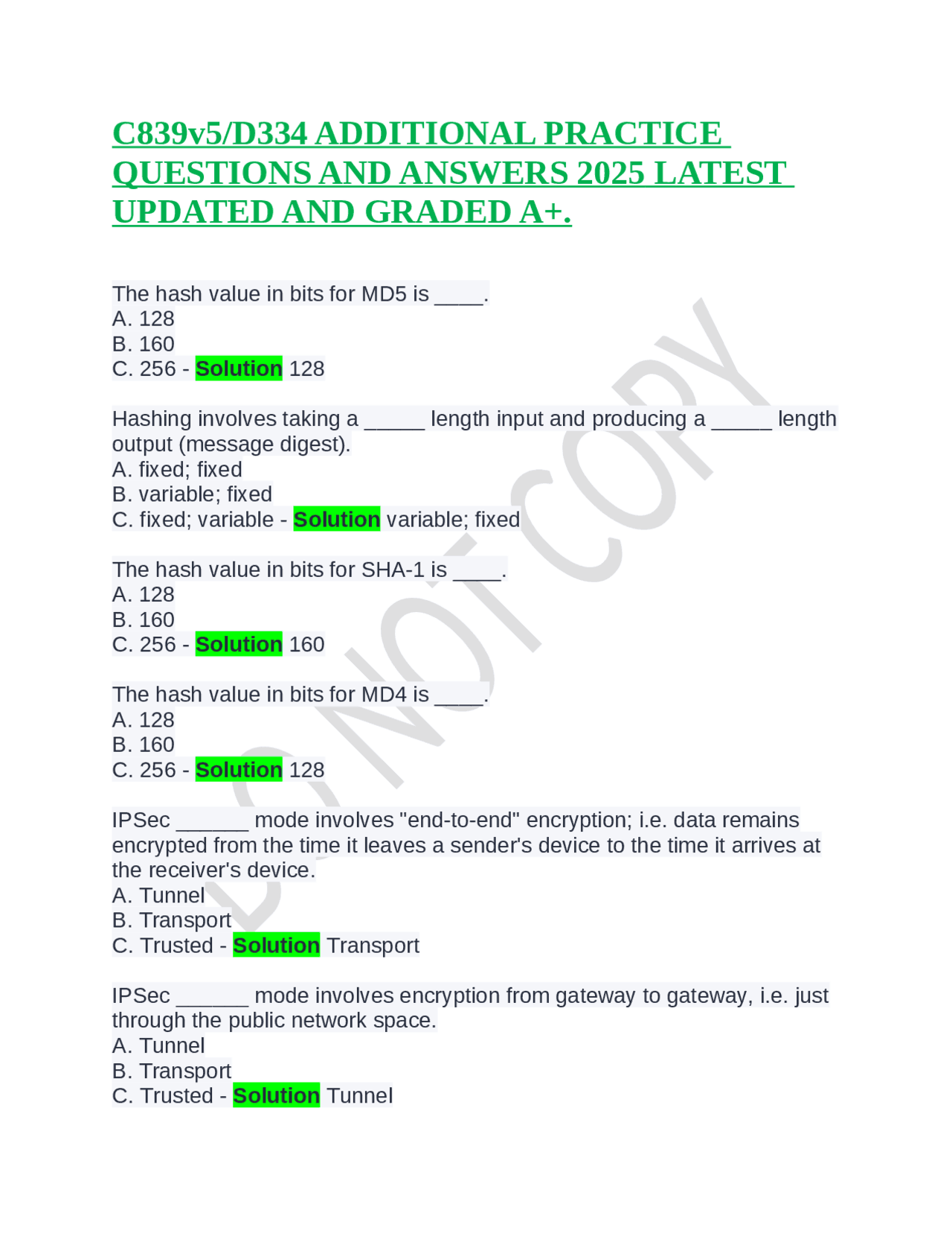 Cryptography Practice Questions and Answers | Exams Cybercrime, Cybersecurity and Data Privacy ...