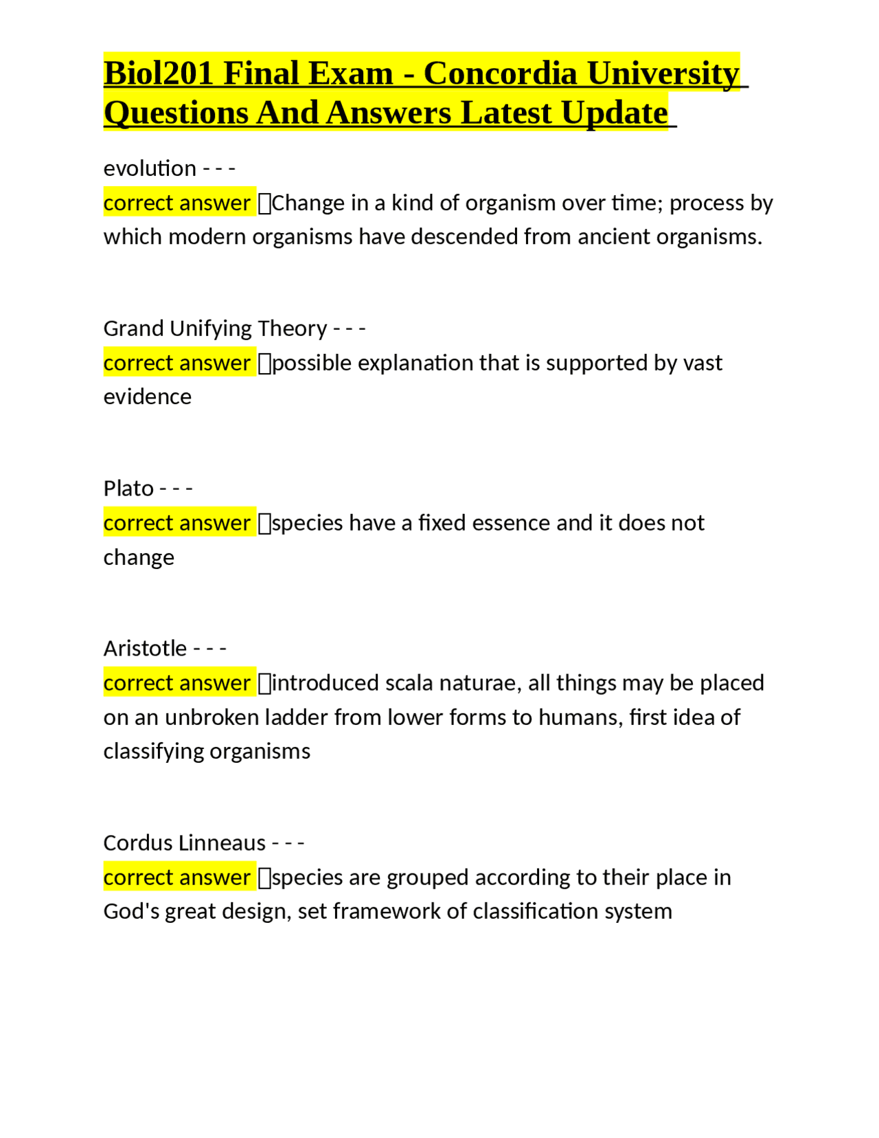 Biol201 Final Exam - Concordia University: Questions and Answers on ...