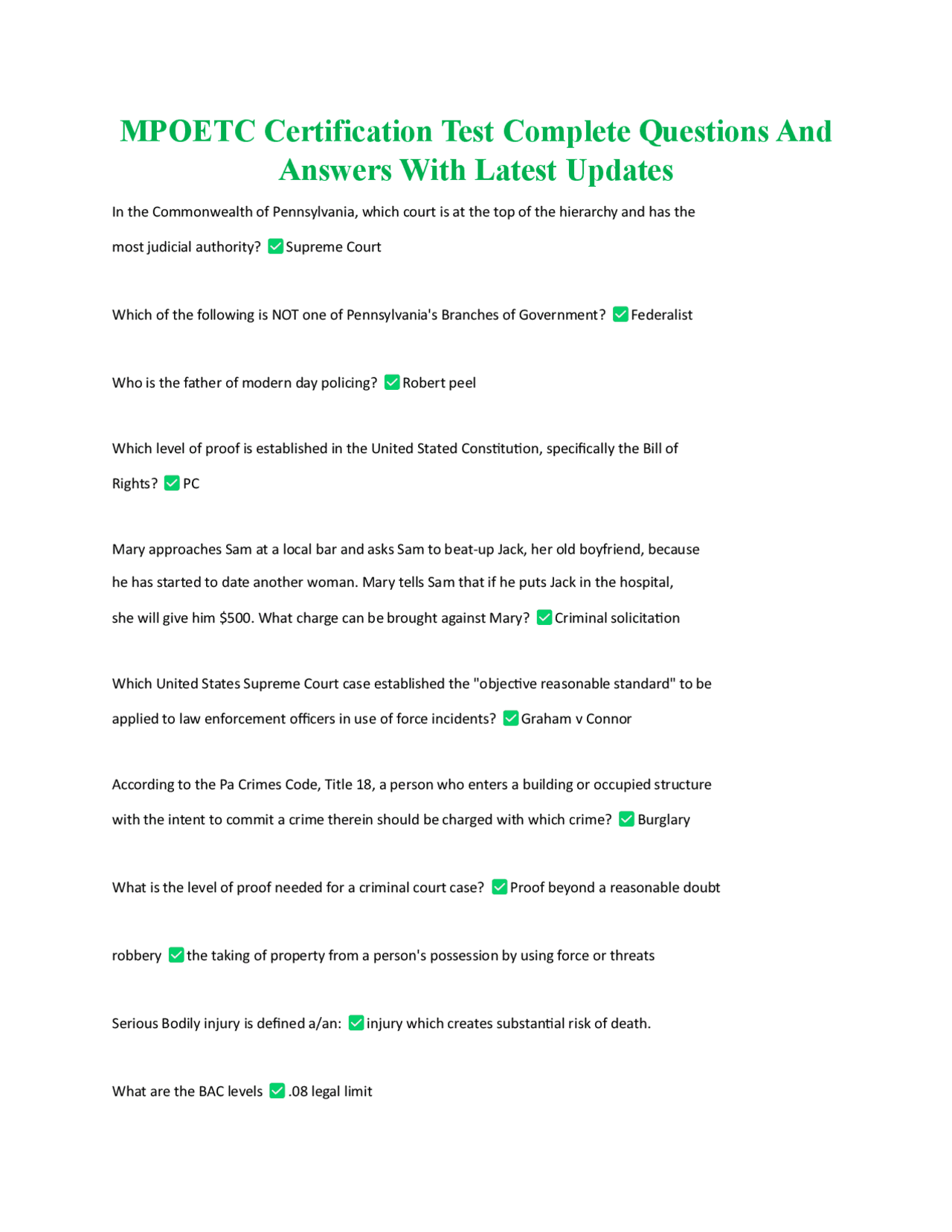 MPOETC Certification Test Complete Questions And Answers With Latest ...
