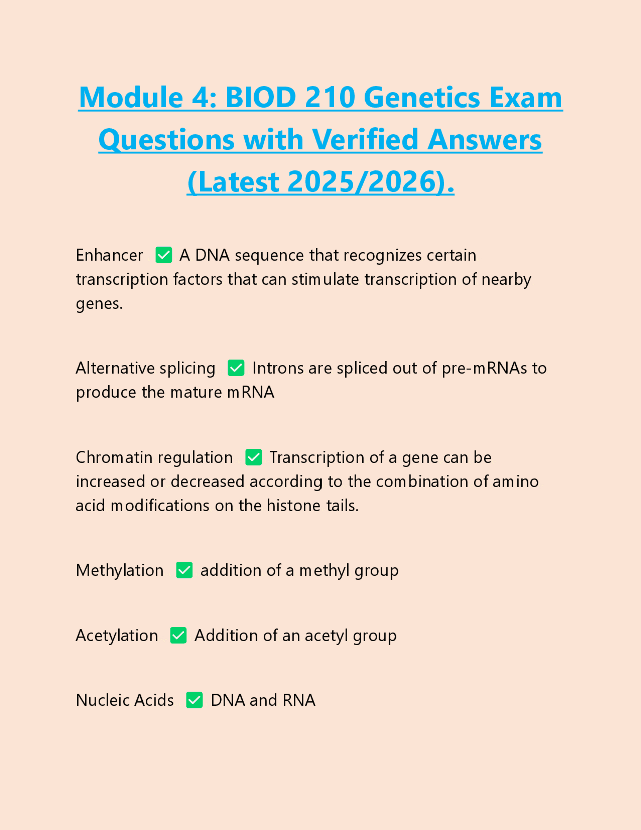 Module 4: BIOD 210 Genetics Exam Questions with Verified Answers ...