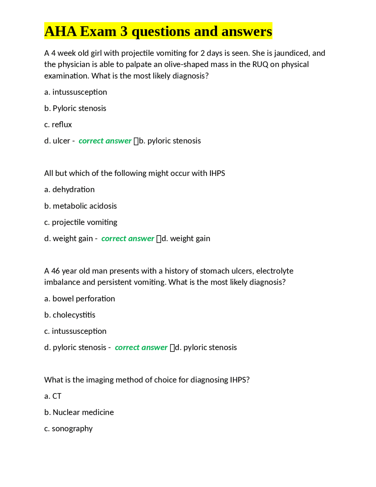 AHA Exam 3 Questions and Answers: Gastrointestinal and Genitourinary ...