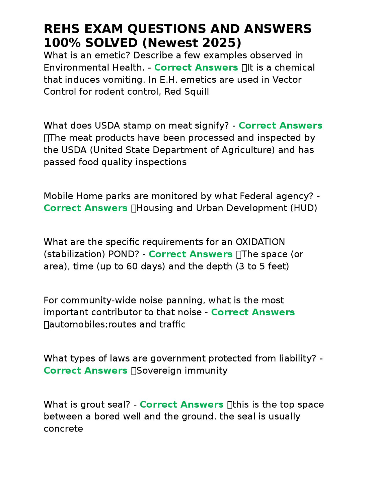 REHS Exam Questions and Answers: Environmental Health | Exams Nursing ...