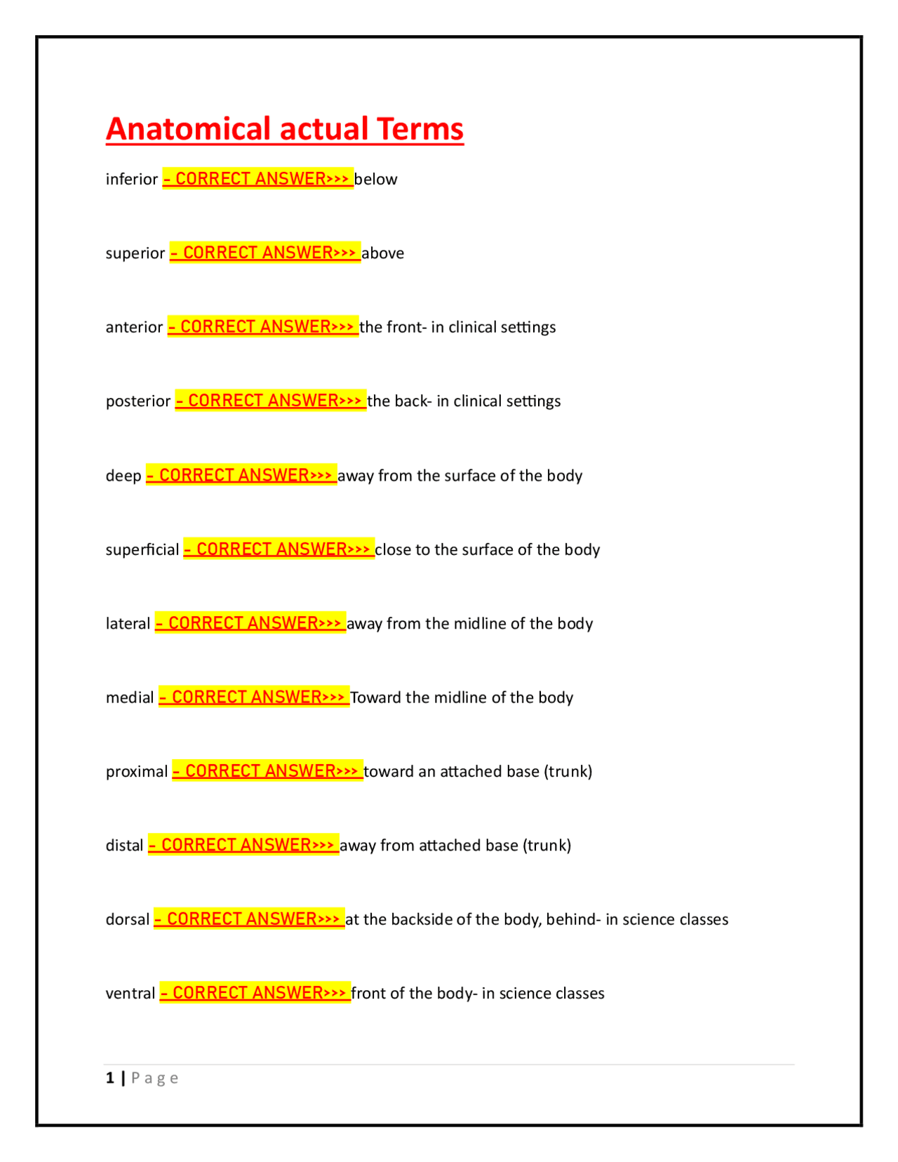 Anatomical Directional Terms: A Glossary for Students | Exams Nursing ...