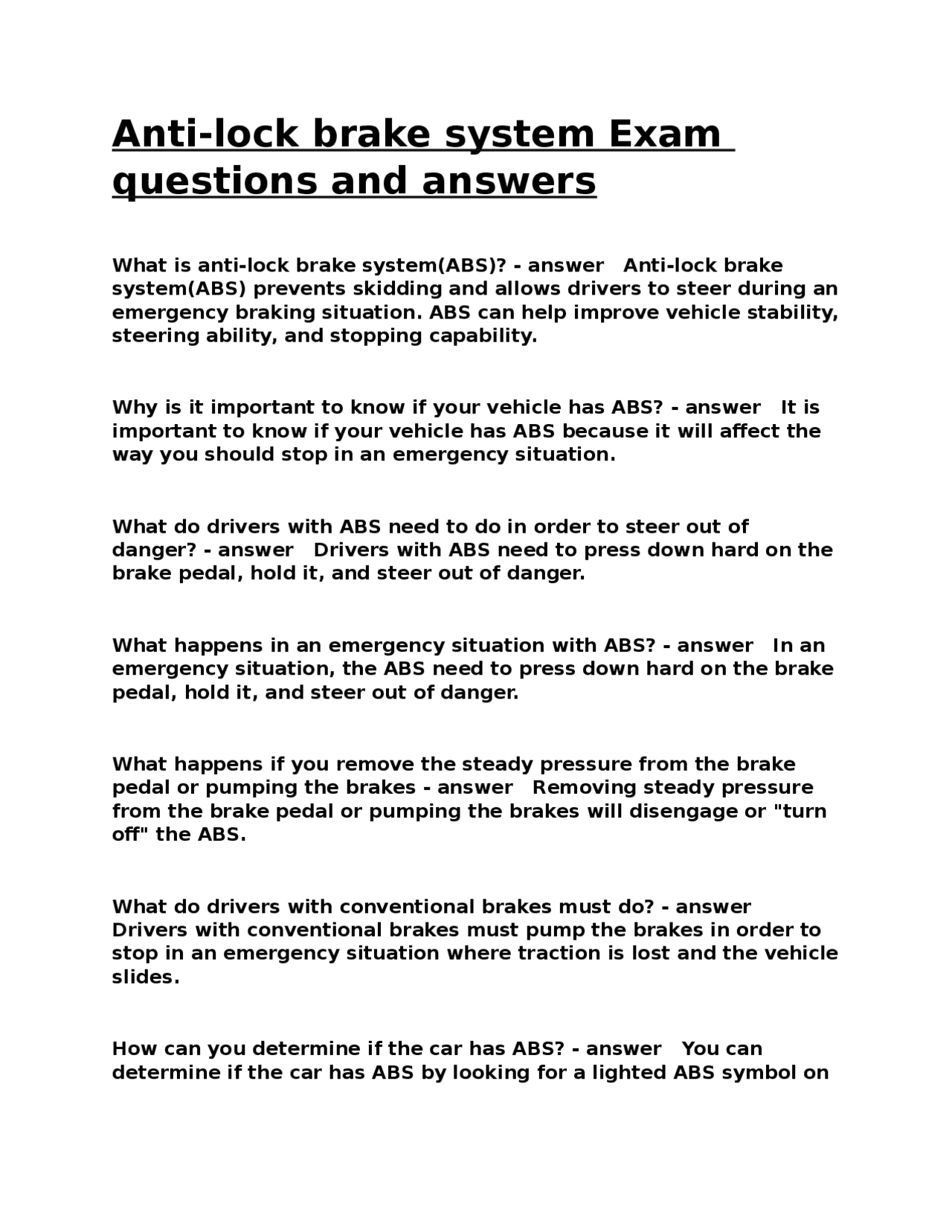 Anti-lock Brake System (ABS): Questions and Answers | Exams Biology ...