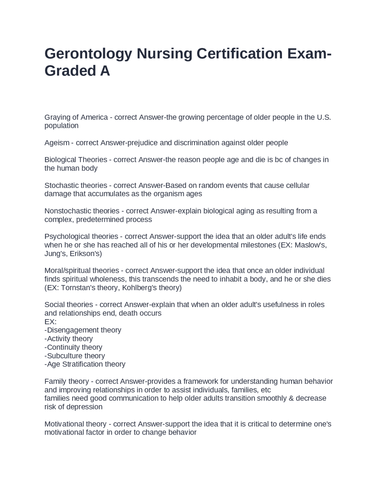 Gerontology Nursing Certification Exam-Graded A | Exams Nursing | Docsity