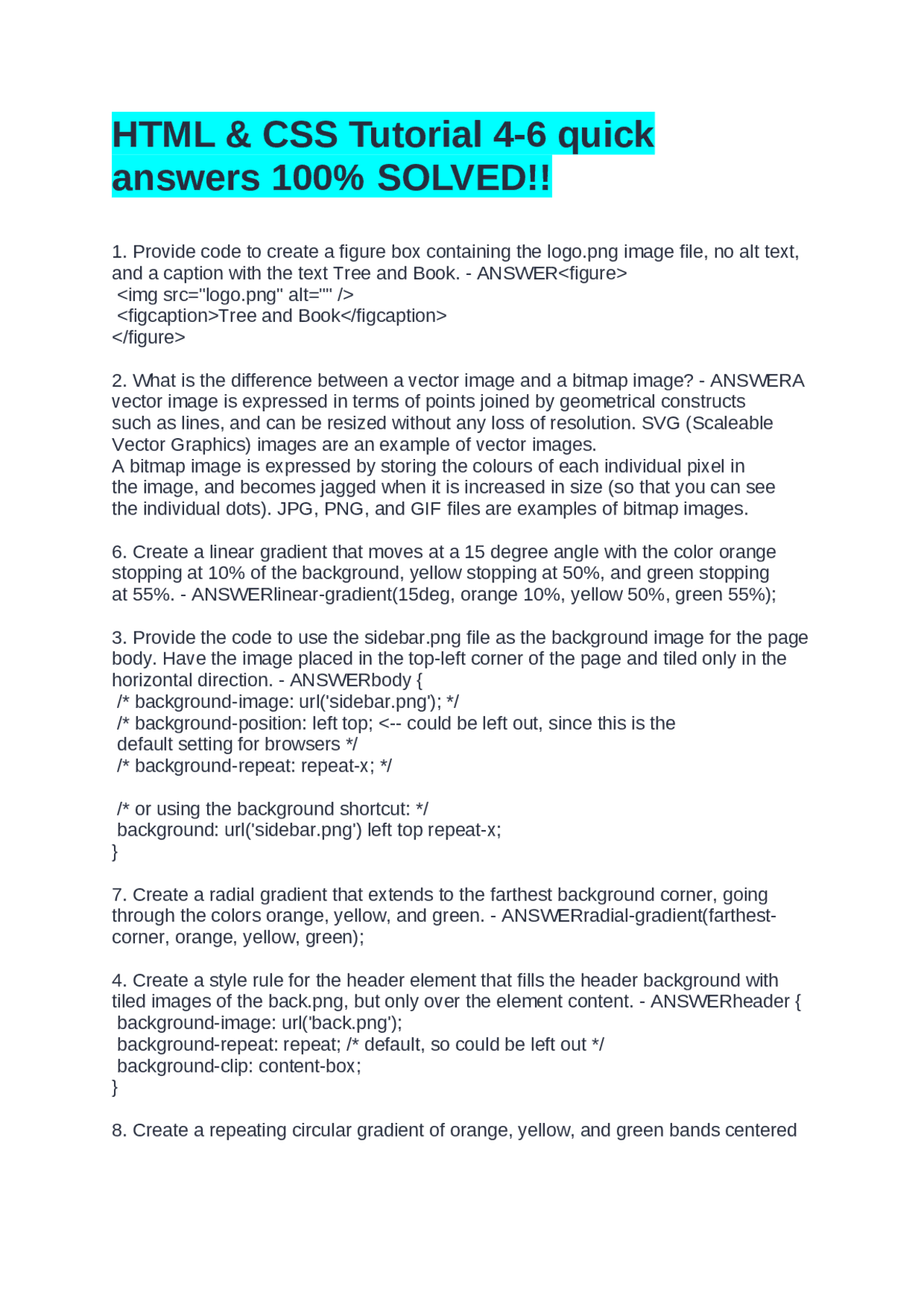 HTML & CSS Tutorial: Exercises and Solutions | Exams Computer Science ...