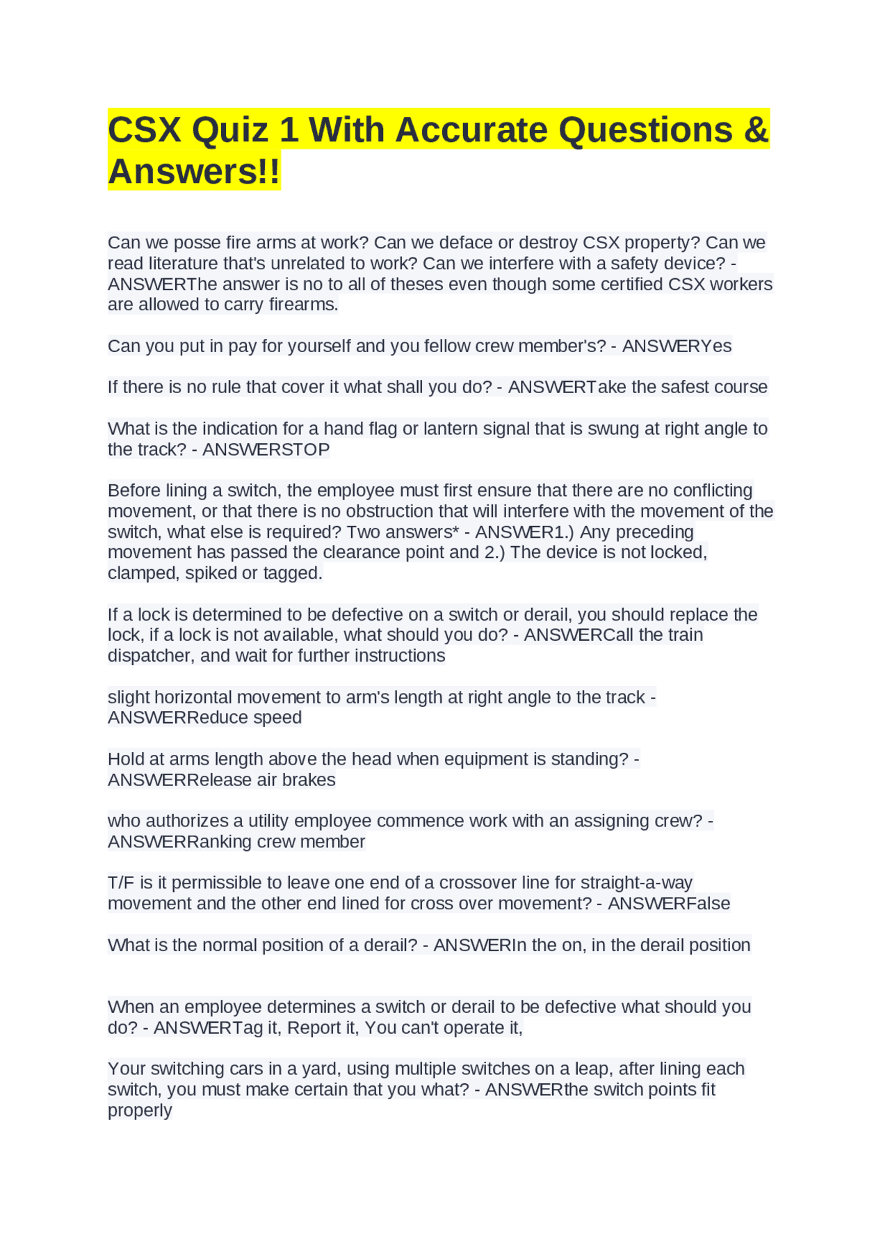 CSX Quiz 1 With Accurate Questions & Answers!! | Exams Advanced ...