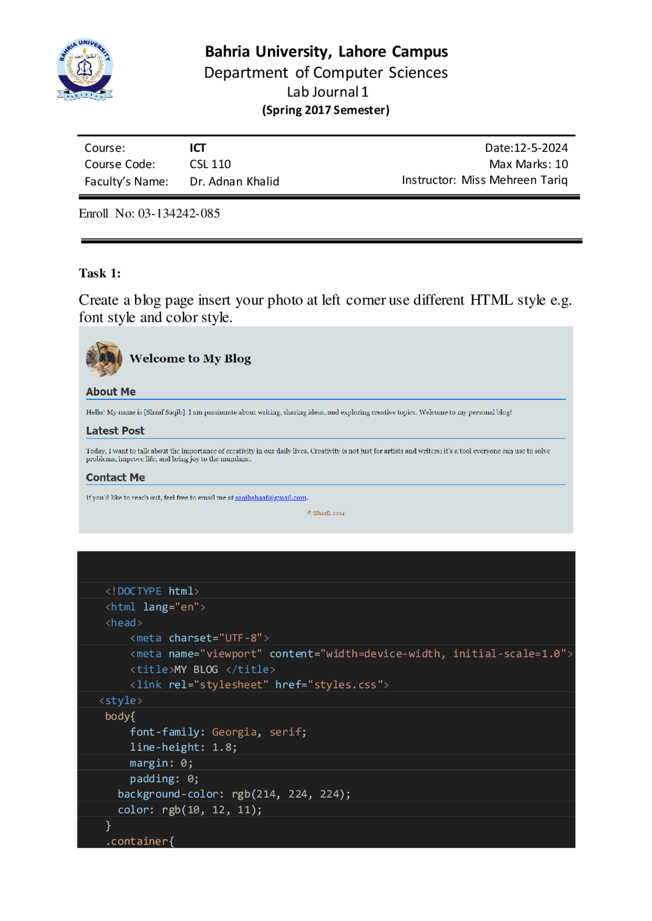 HTML Lab Journal: Blog and CV Creation | Assignments Information and Communications Technology ...