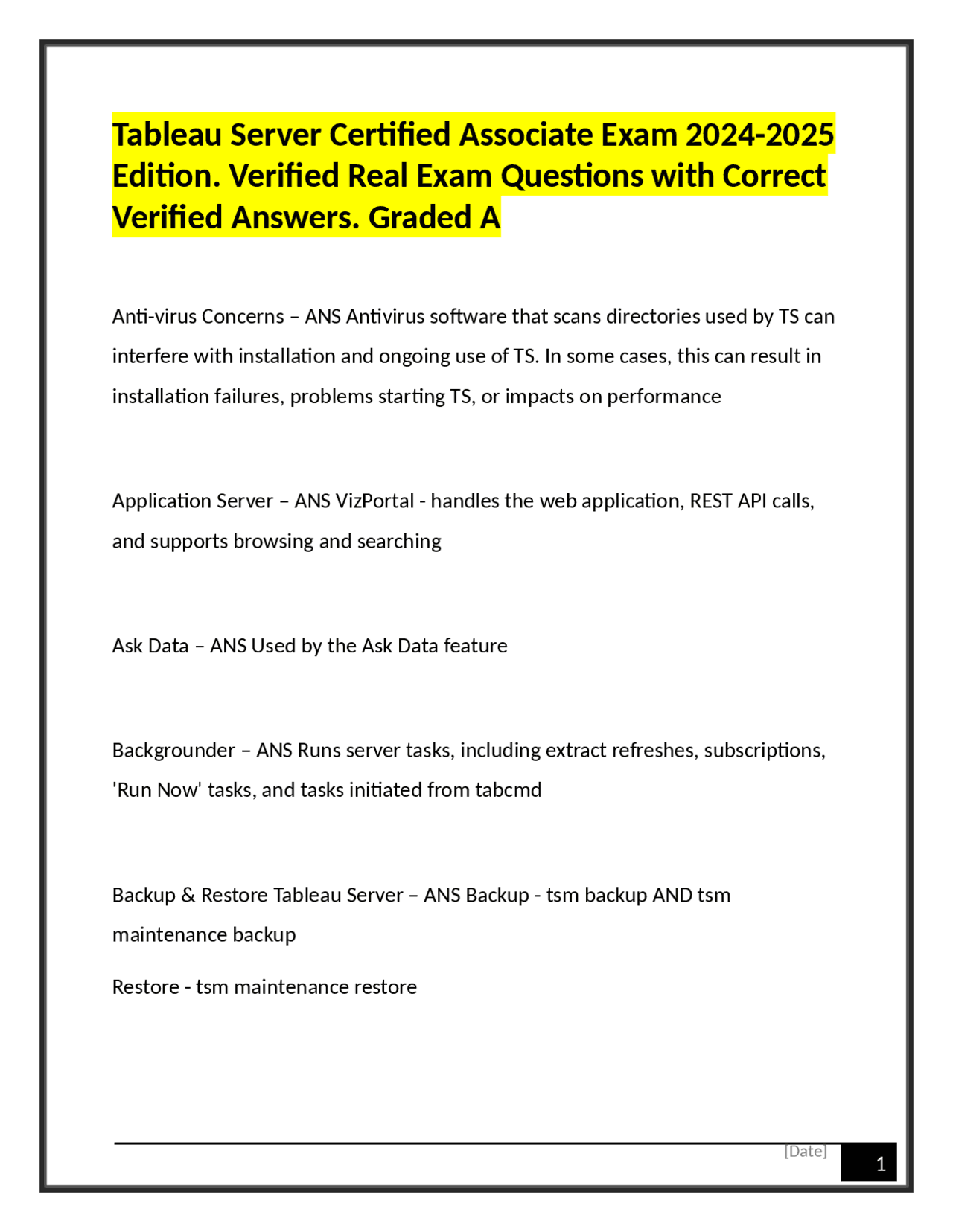 Tableau Server Certified Associate Exam 2024-2025 Edition. Verified ...