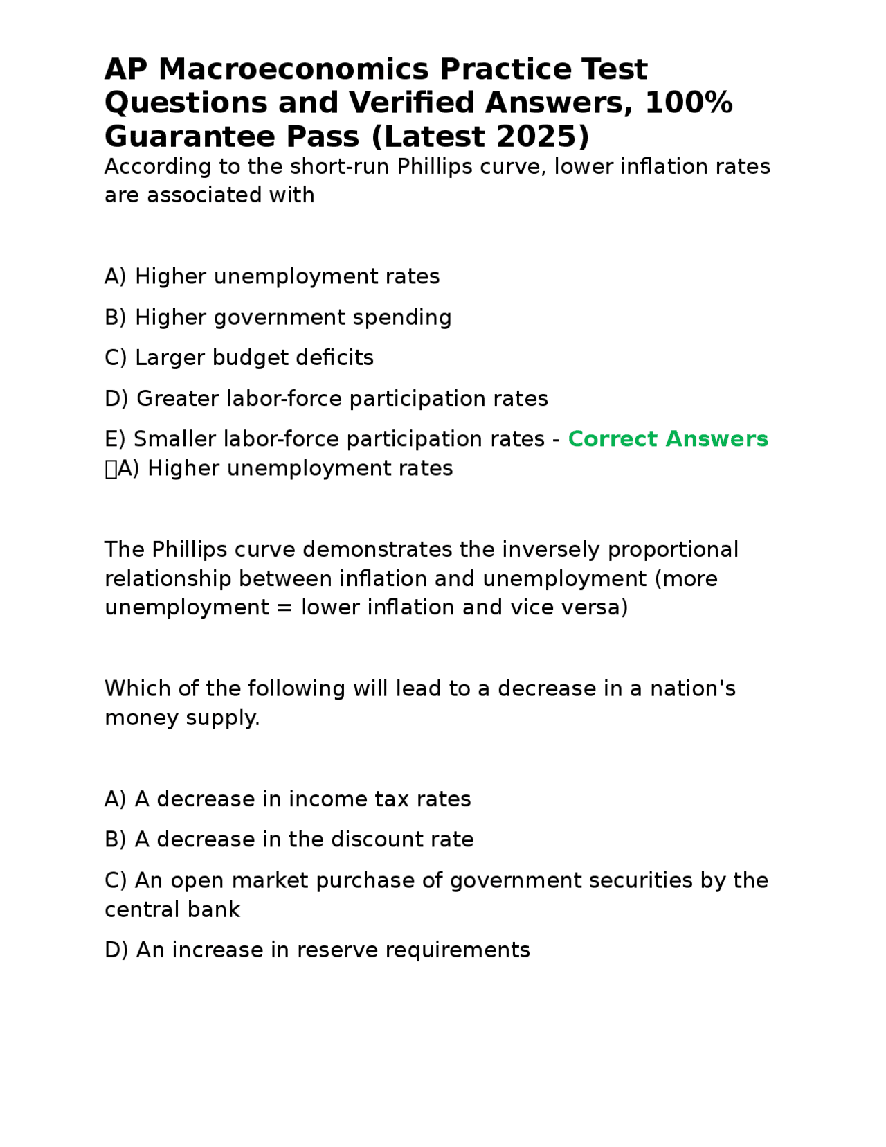 AP Macroeconomics Practice Test Questions and Verified Answers, 100% ...