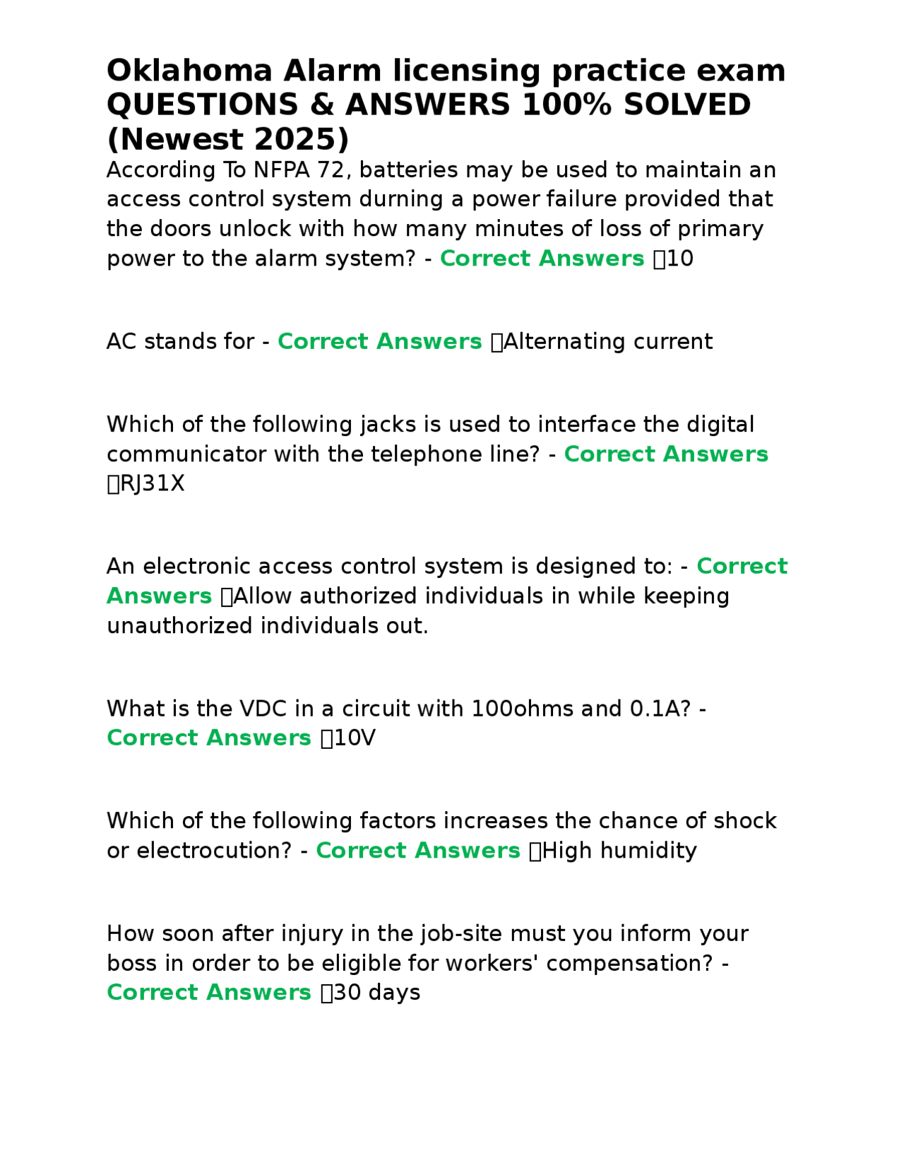 Oklahoma Alarm Licensing Practice Exam: Questions and Answers | Exams ...
