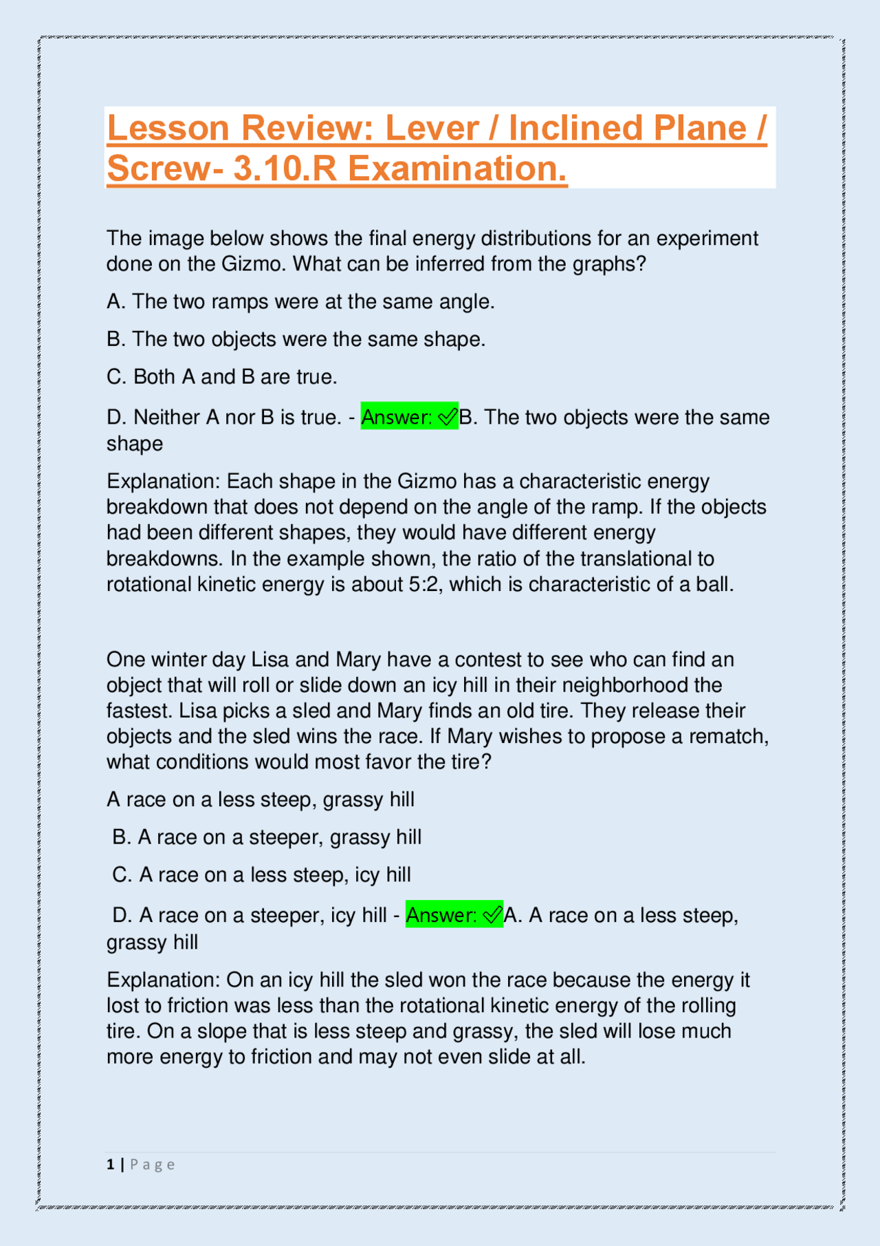 Simple Machines: Lever, Inclined Plane, and Screw - Examination Review ...