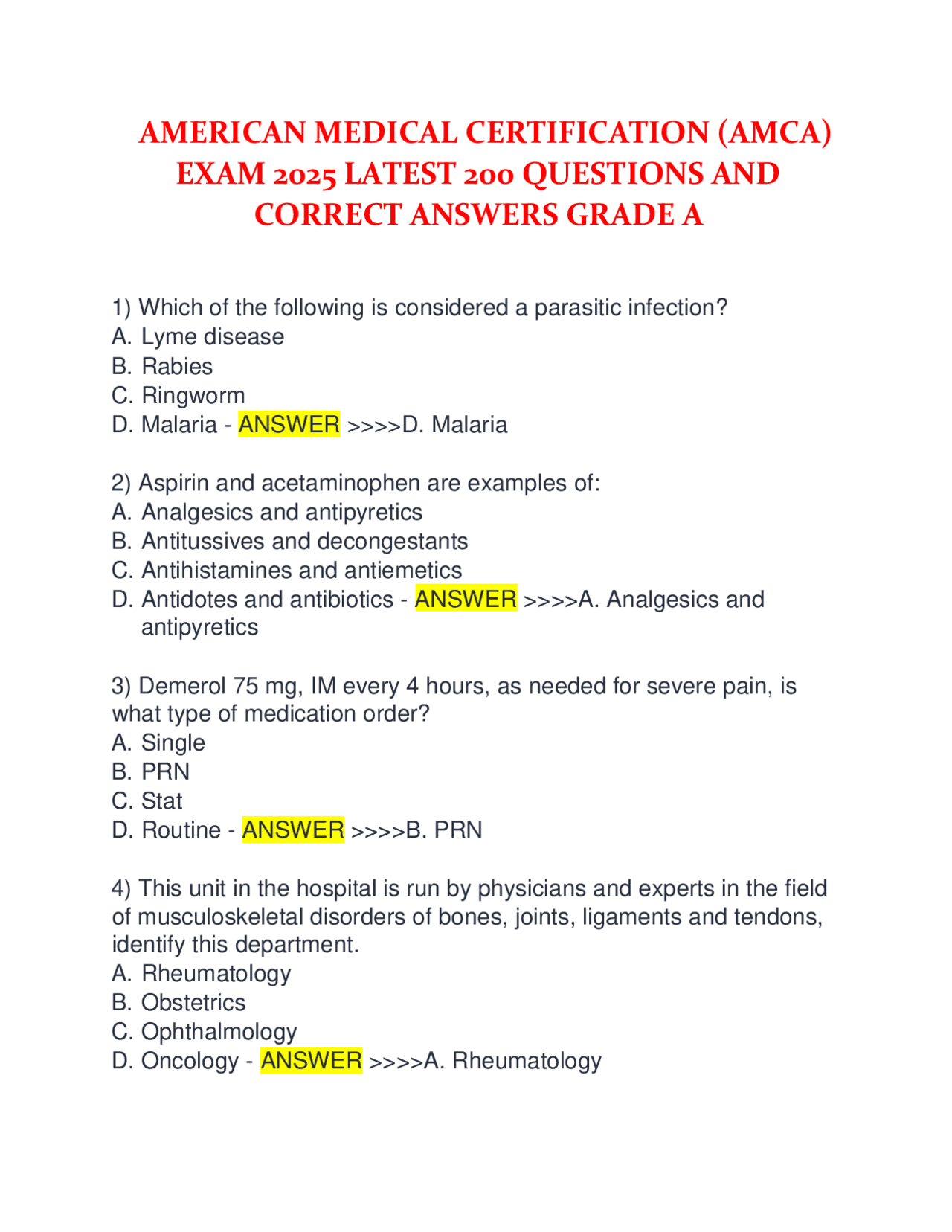 American Medical Certification (AMCA) Exam 2025: 200 Questions and ...