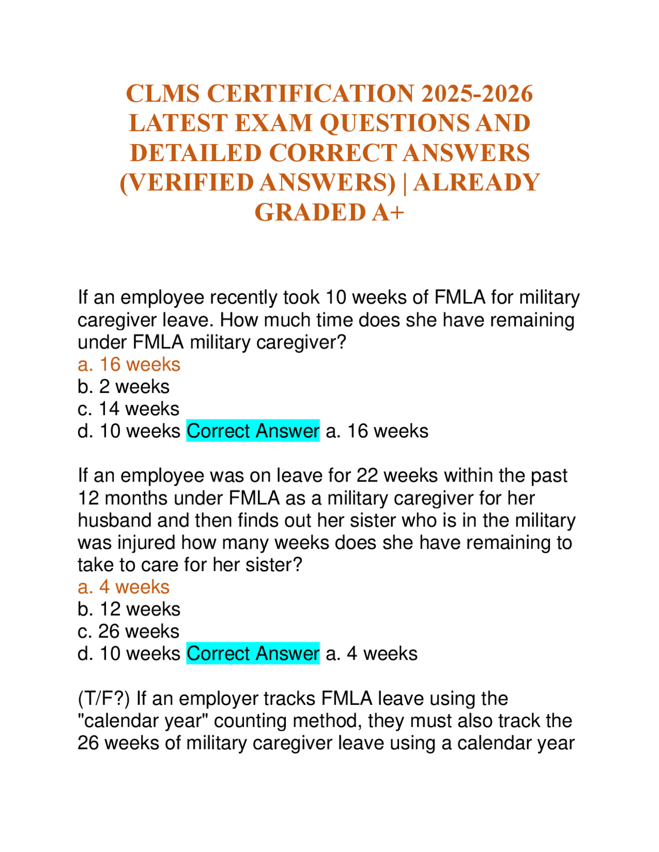 CLMS CERTIFICATION 2025-2026 LATEST EXAM QUESTIONS AND DETAILED CORRECT ...