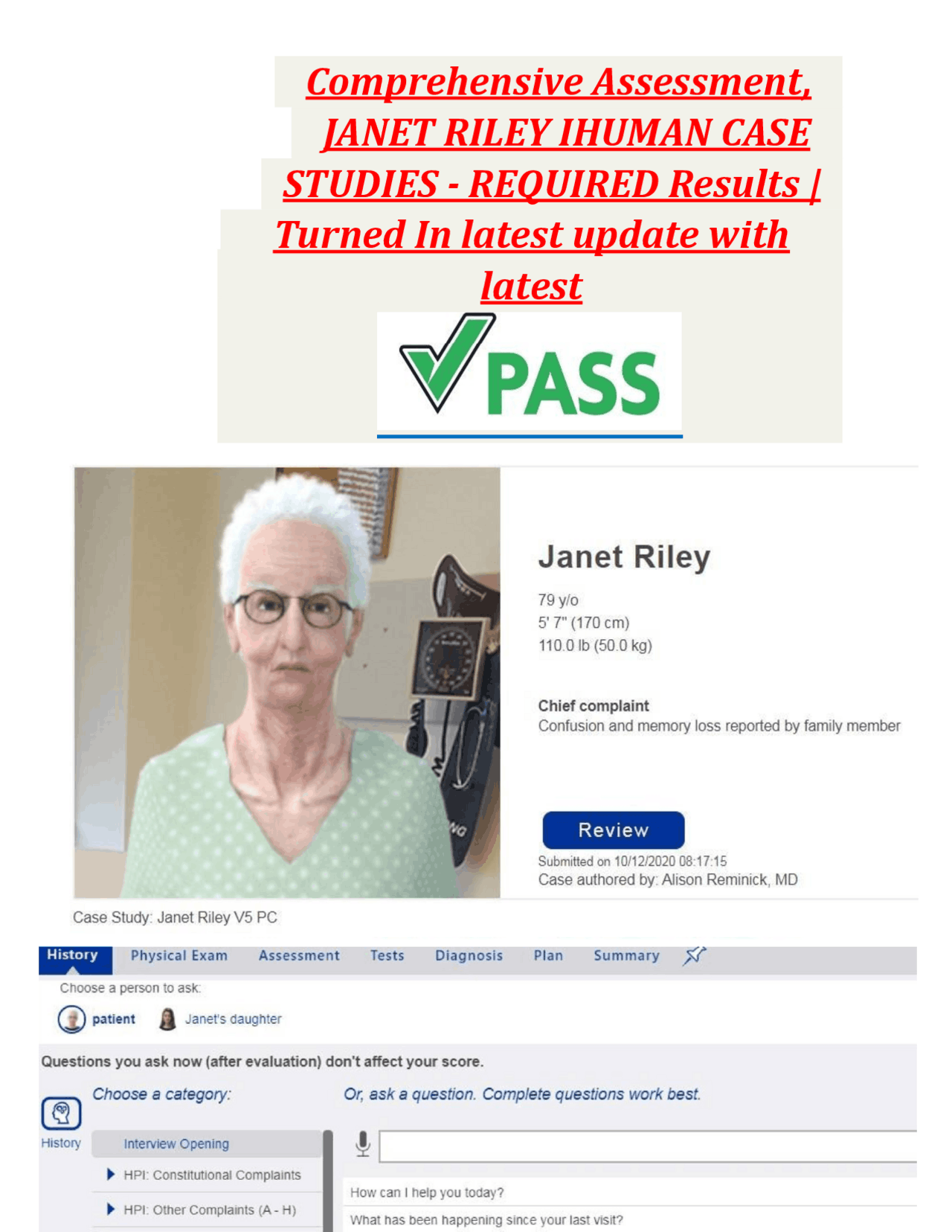 Comprehensive Assessment, JANET RILEY IHUMAN CASE STUDIES - REQUIRED Results | Turned In l ...
