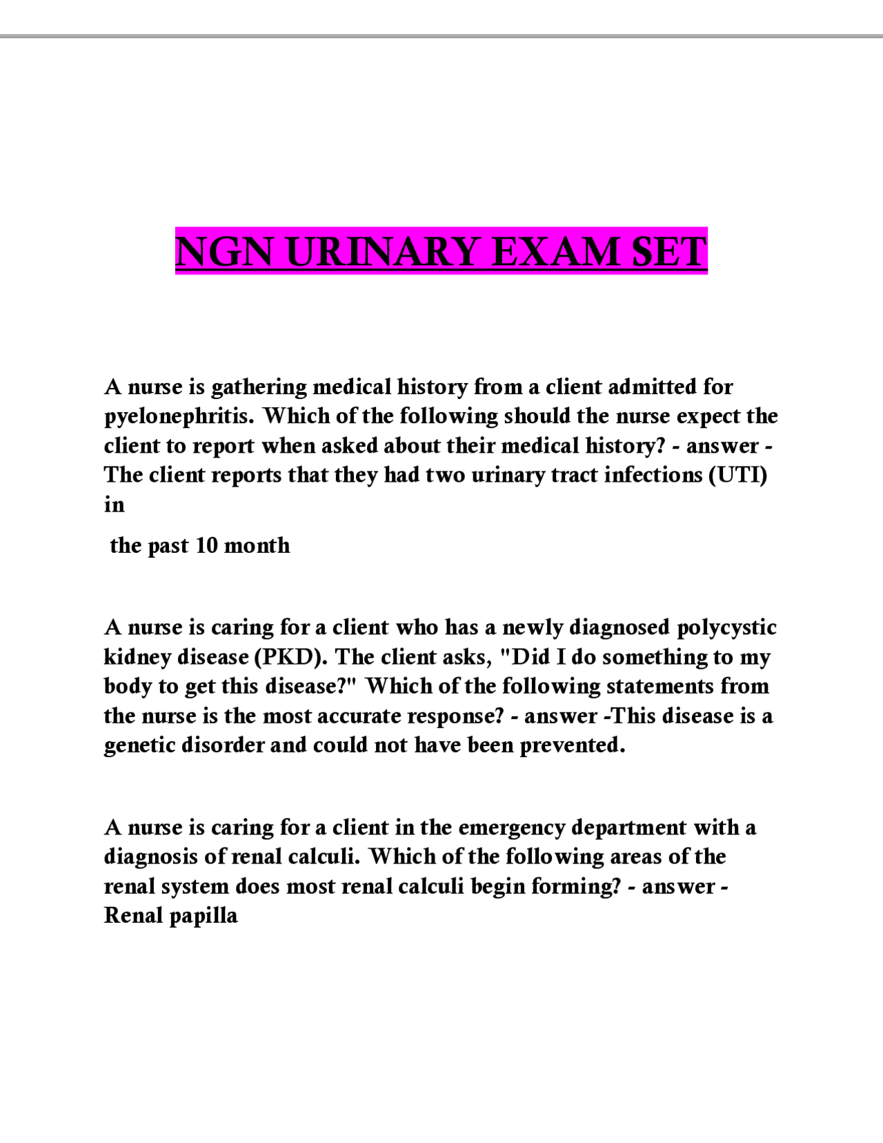 Urinary System: Multiple Choice Questions and Answers | Exams Nursing ...