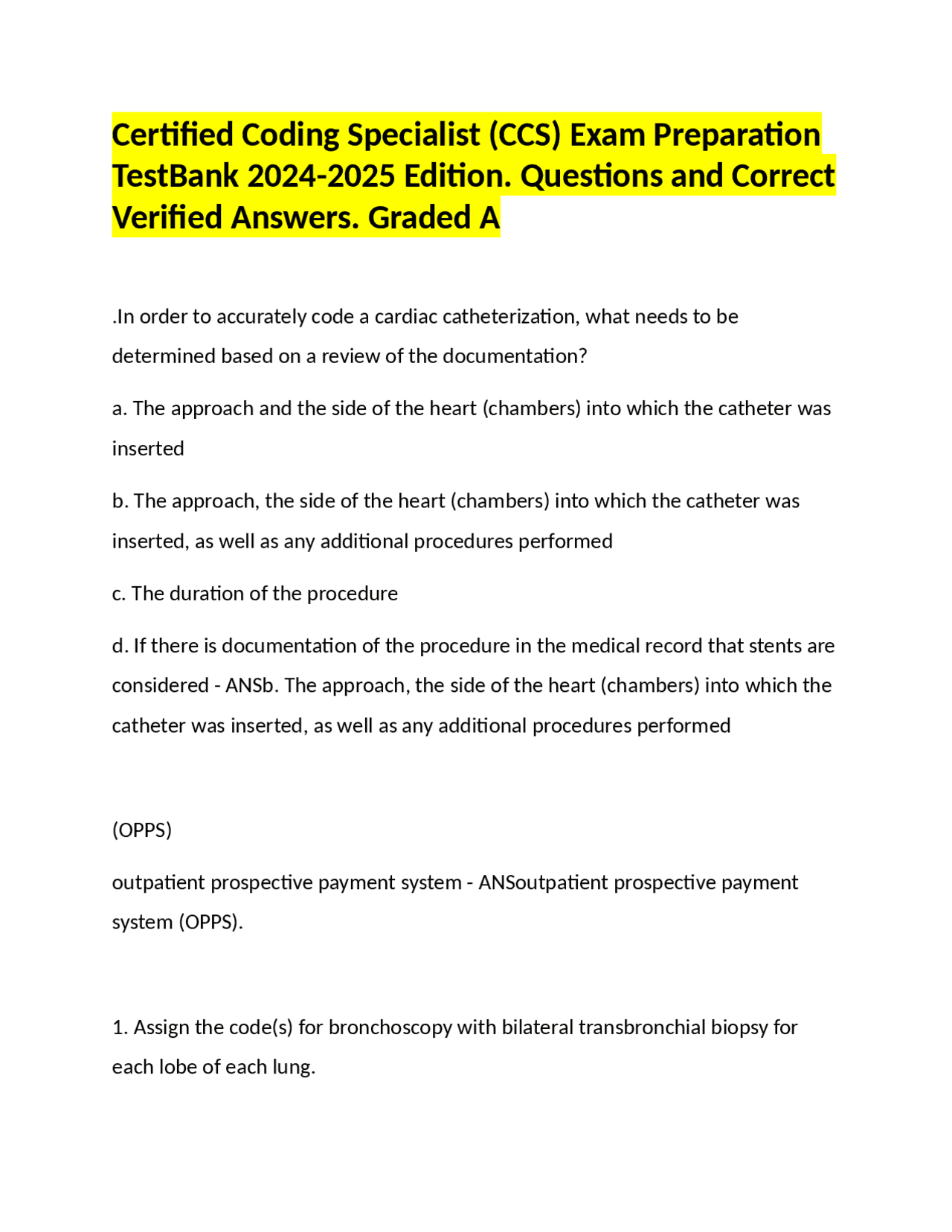 Certified Coding Specialist (CCS) Exam Preparation TestBank 2024-2025 ...