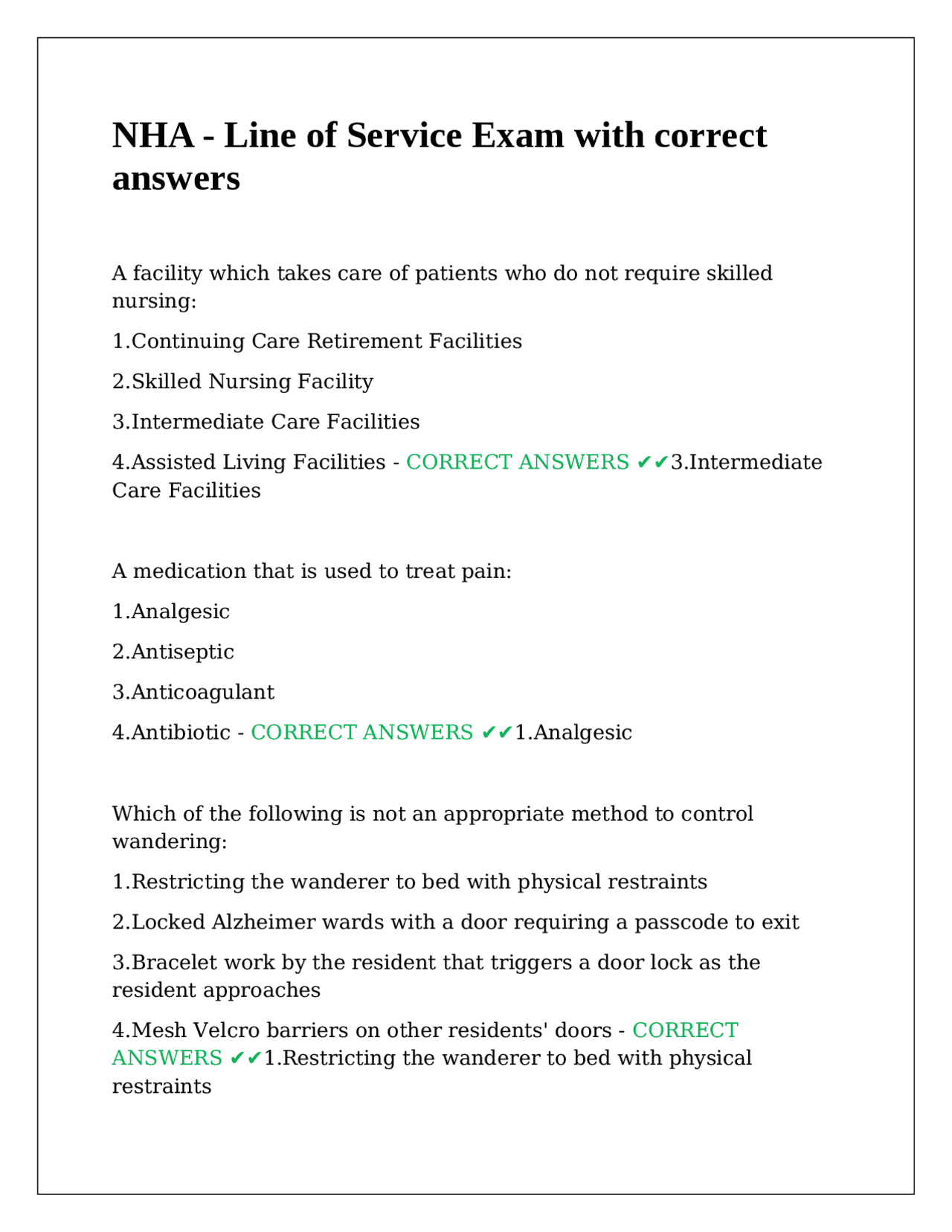 NHA - Line of Service Exam with correct answers | Exams Service ...