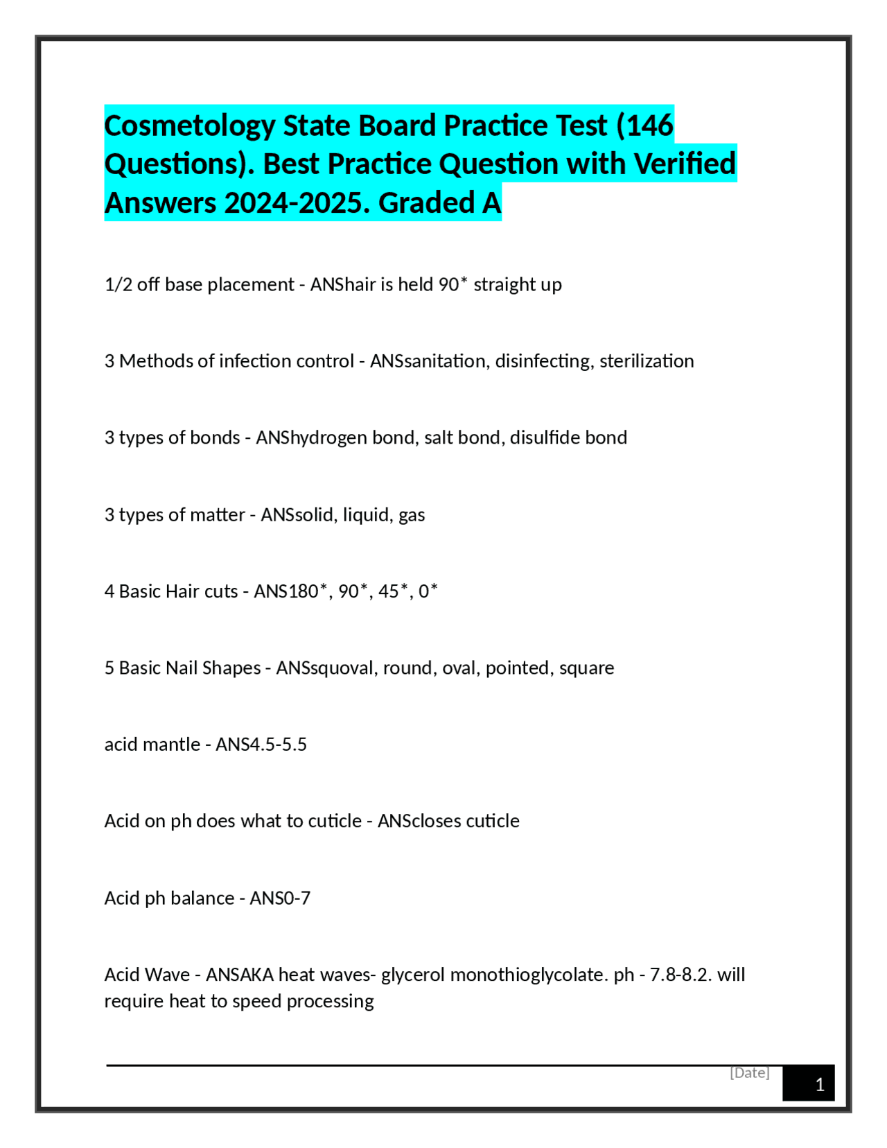 Cosmetology State Board Practice Test: Questions and Answers | Exams ...