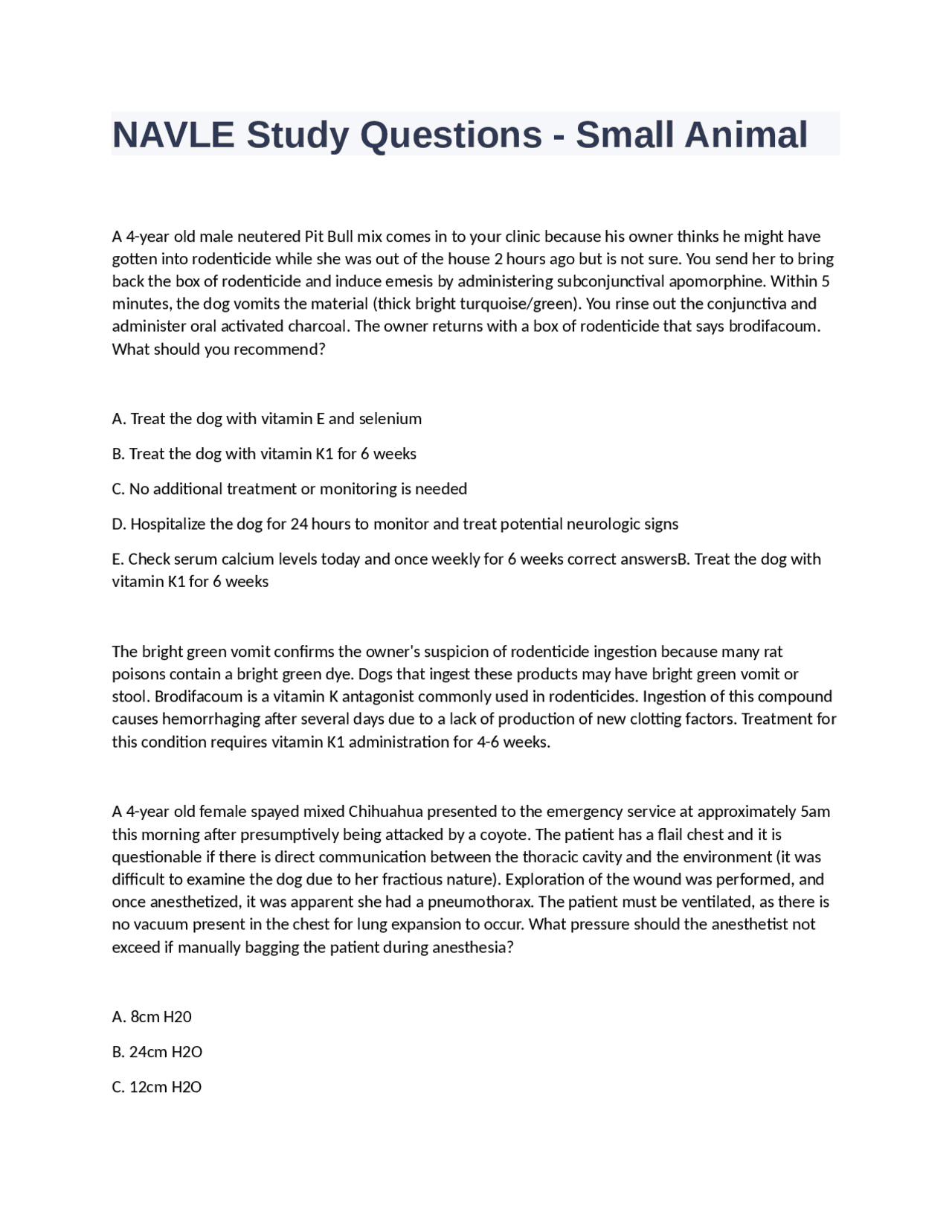NAVLE Study Questions - Small Animal | Exams Nursing | Docsity