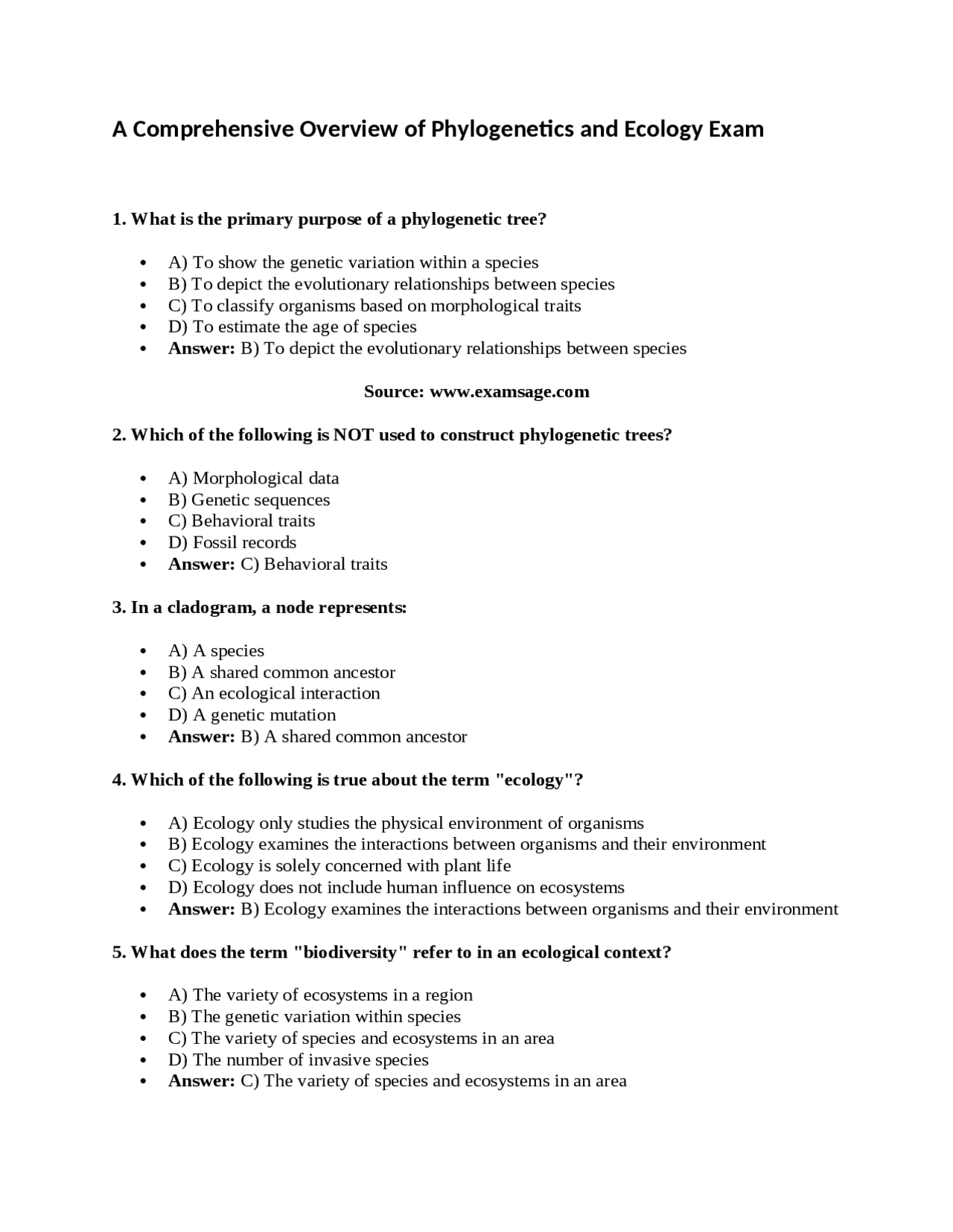 A Comprehensive Overview of Phylogenetics and Ecology Practice Quiz ...