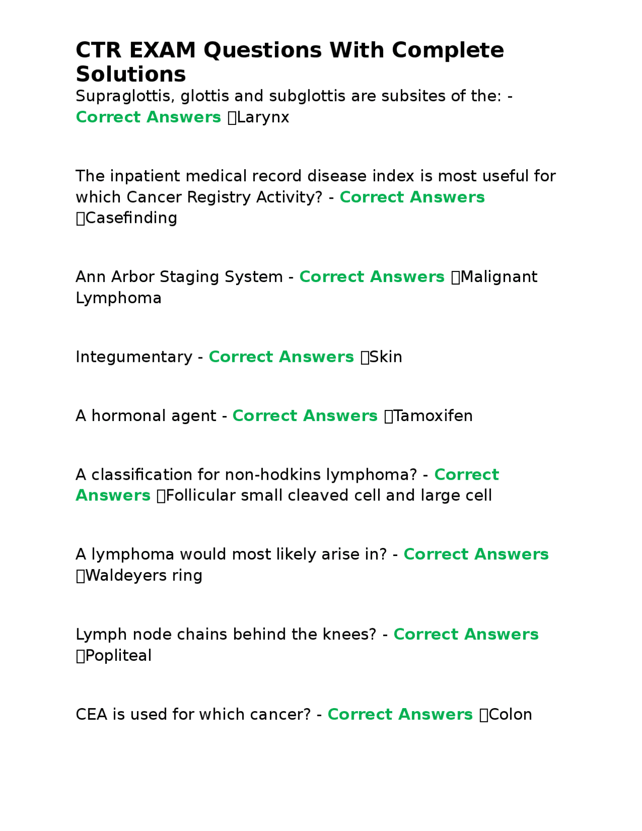 CTR Exam Questions and Answers: Comprehensive Guide for Cancer ...