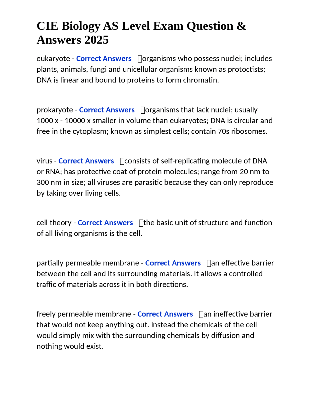 CIE Biology AS Level Exam Question & Answers 2025 | Exams Nursing | Docsity