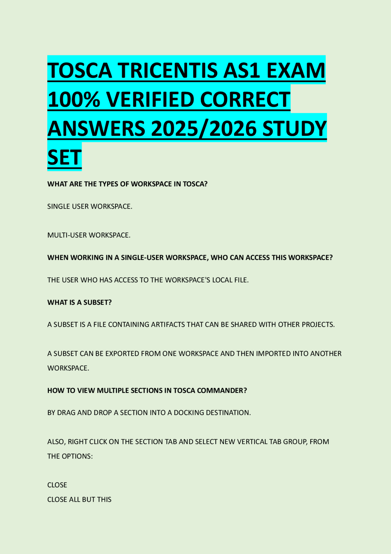 TOSCA TRICENTIS AS1 EXAM 100% VERIFIED CORRECT ANSWERS 2025/2026 STUDY ...