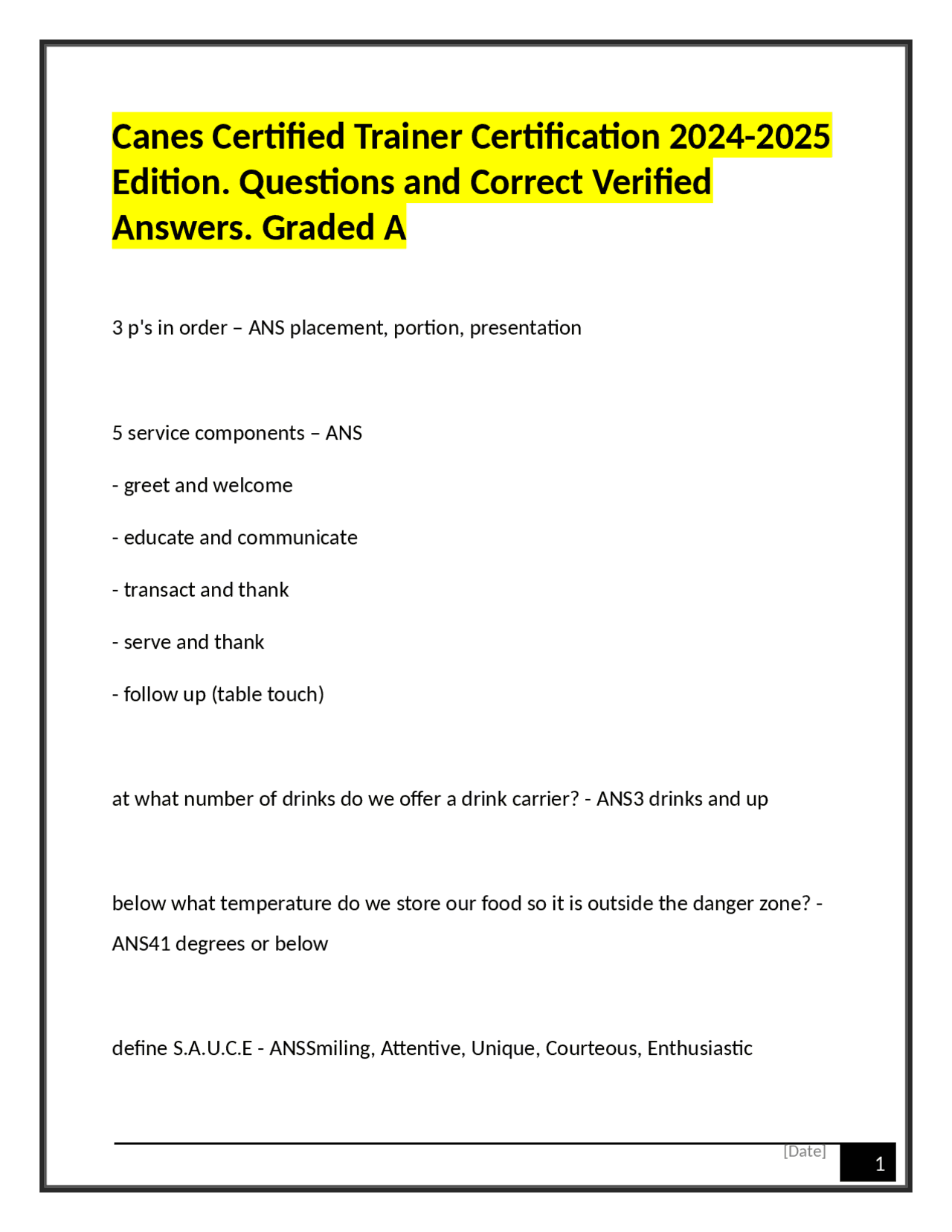 Canes Certified Trainer Certification 2024-2025: Questions and Answers ...