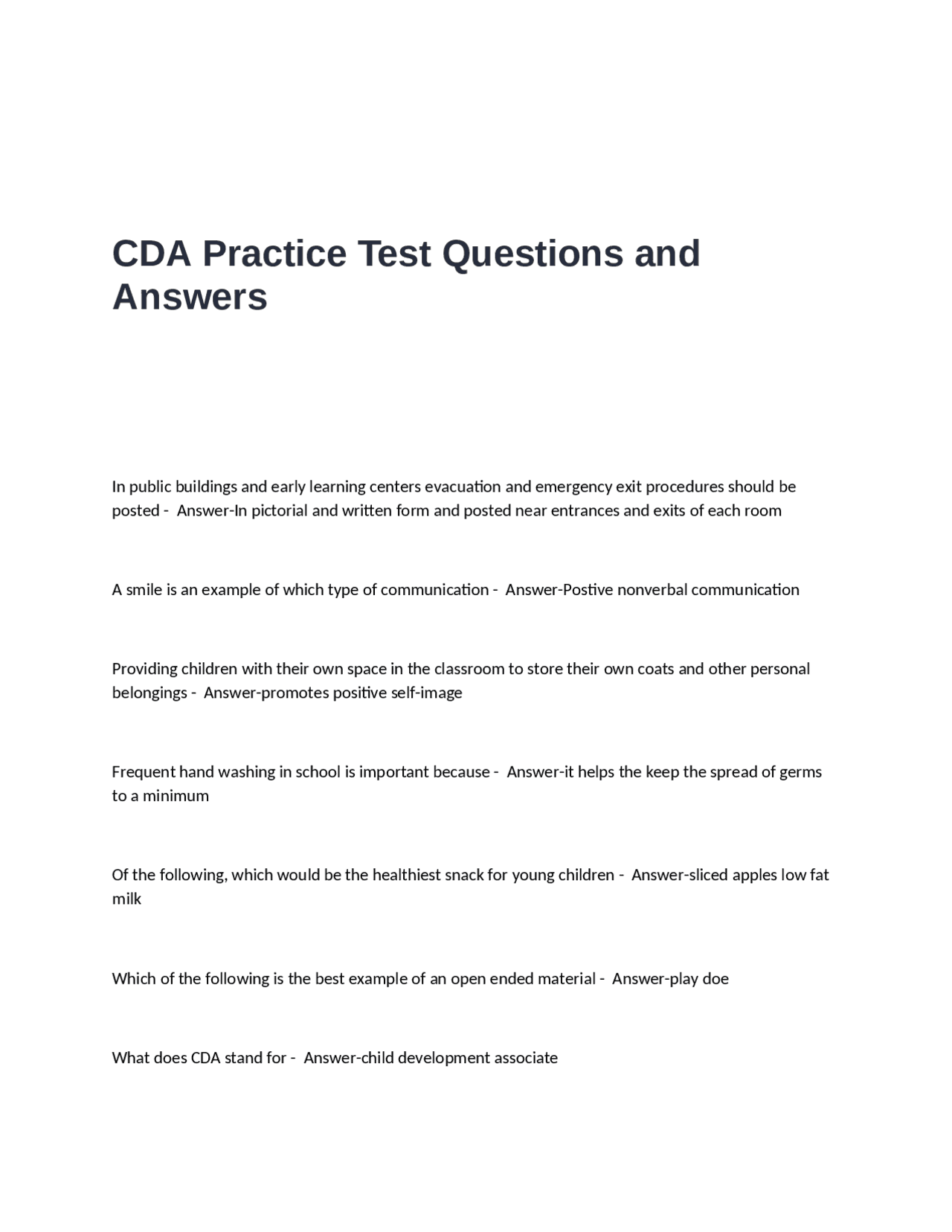 CDA Practice Test Questions and Answers: A Guide for Early Childhood ...