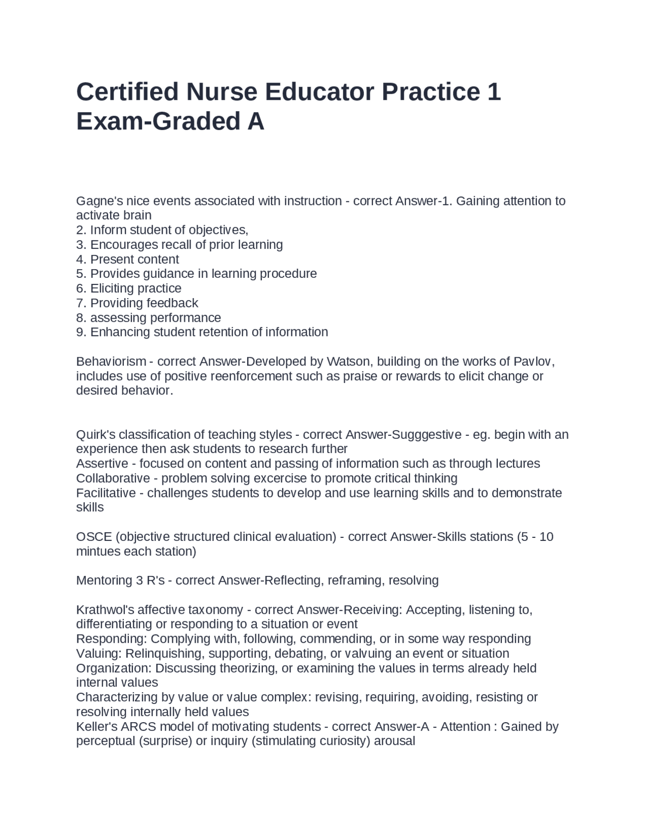 Certified Nurse Educator Practice: Key Concepts and Theories | Exams ...